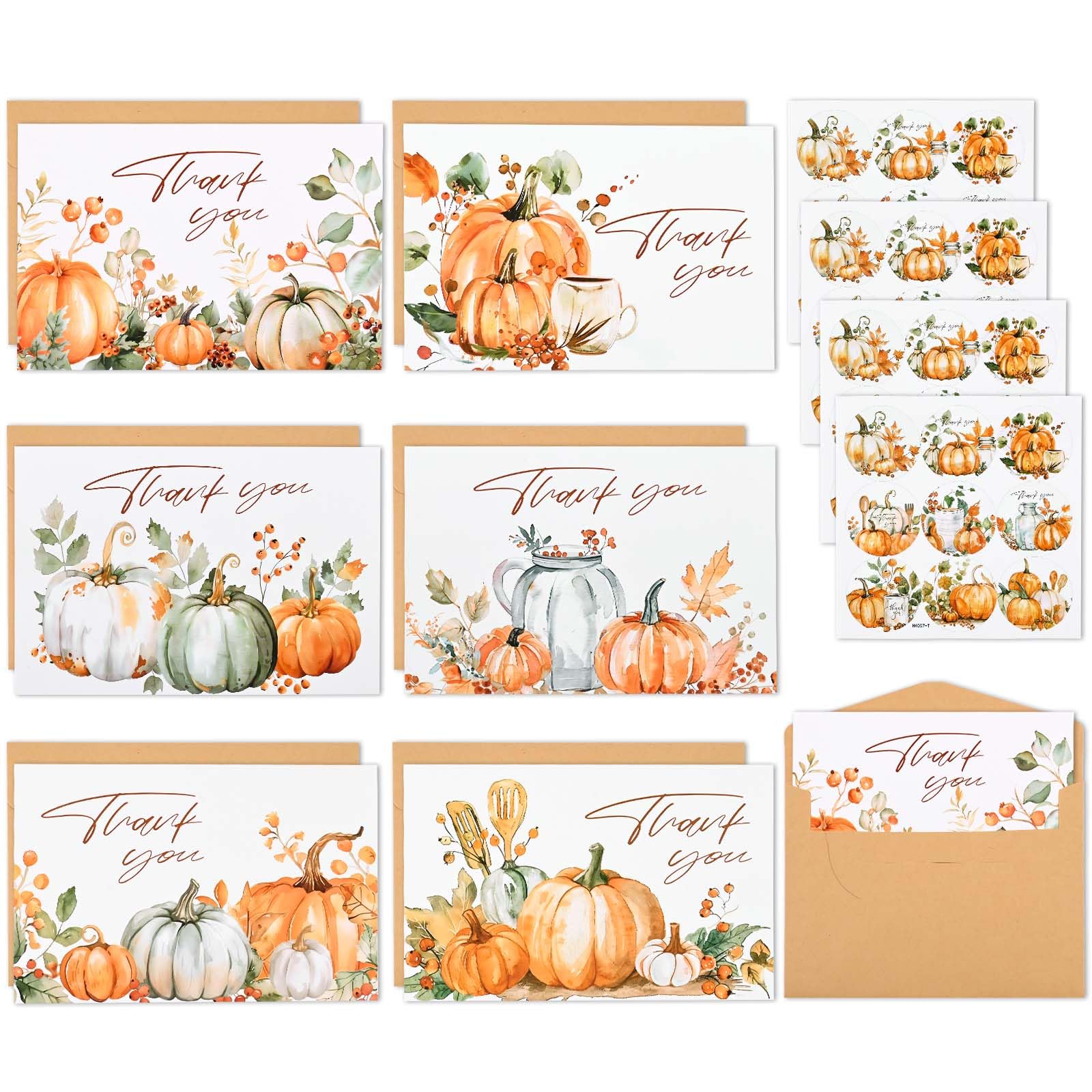 Amazon.com : Bolsome 36Pack Fall Thank You Cards Watercolor Pumpkin ...