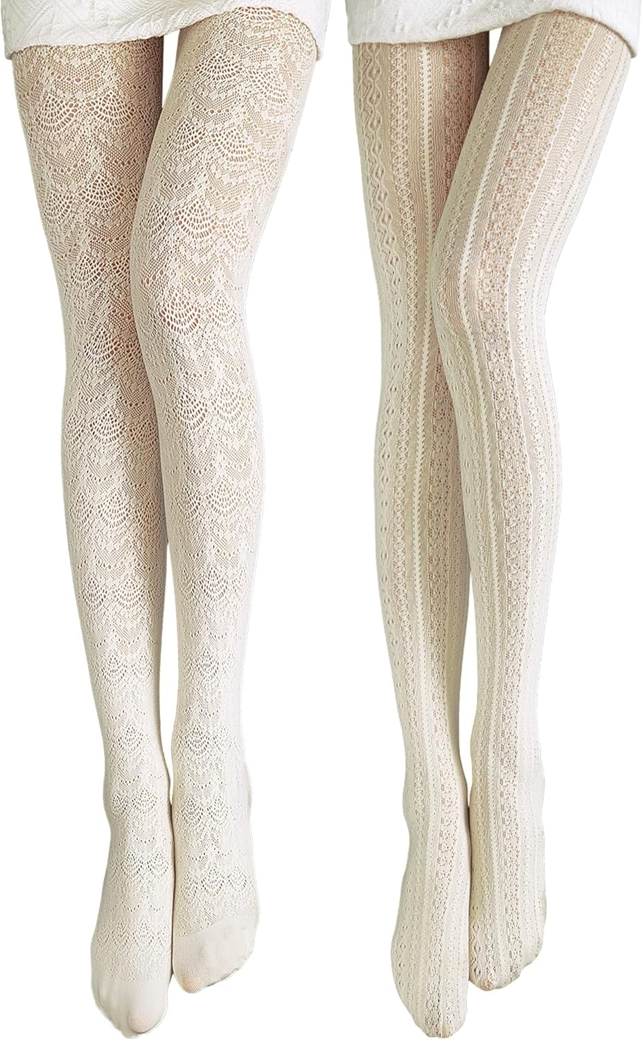 2 Pieces Hollow out Knitted Patterned Stockings Tights Vertical Strips ...
