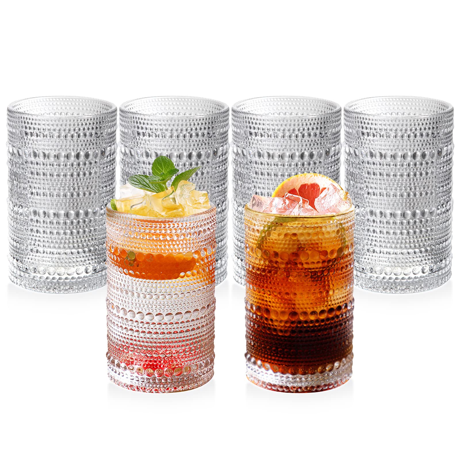 Amazon.com | Hobnail Glasses Set of 6 Highball Vintage Drinking Glasses ...