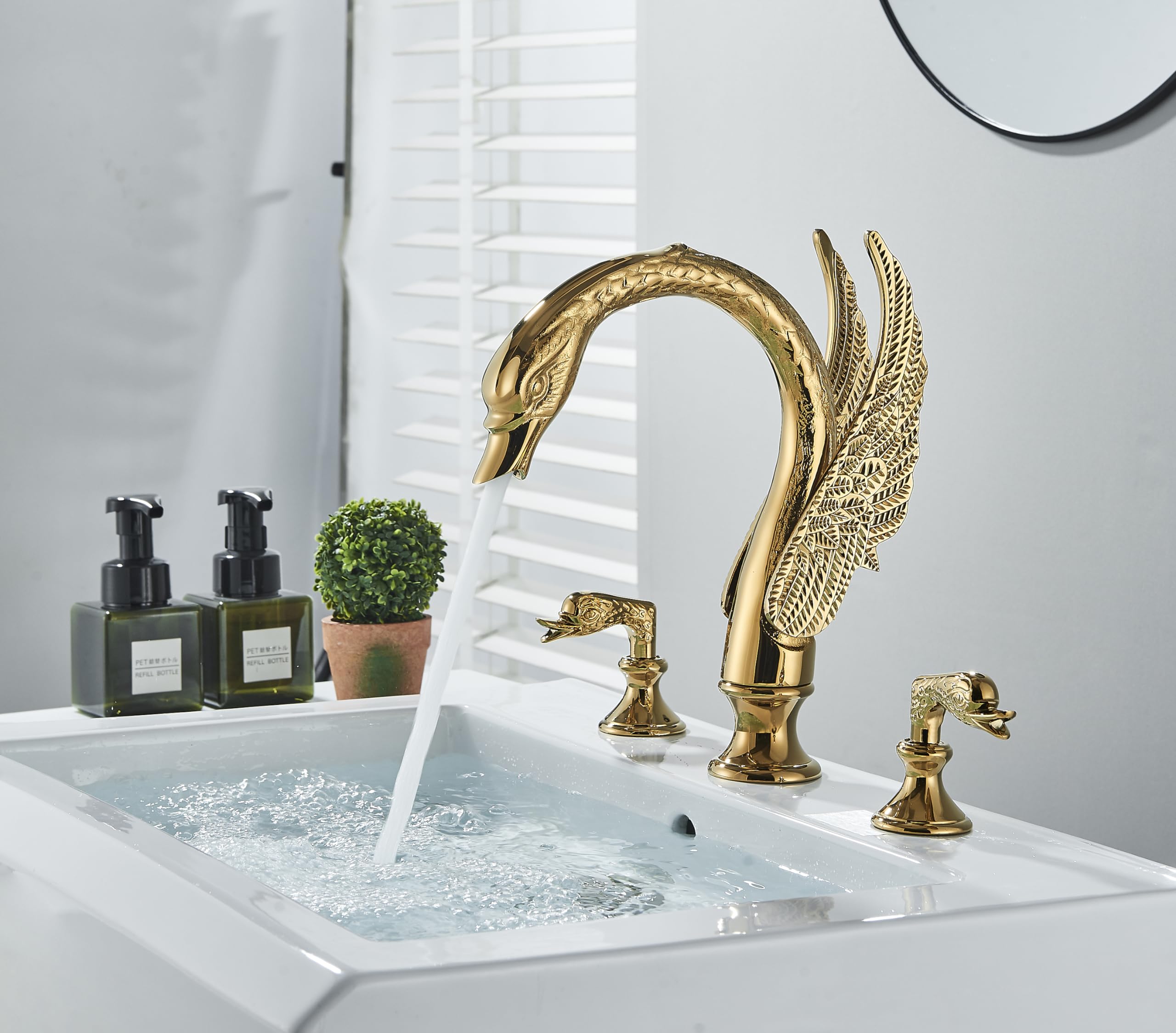 Vidugg Gold Swan Bathroom Sink Faucet 3 Holes Widepspread Bathroom ...