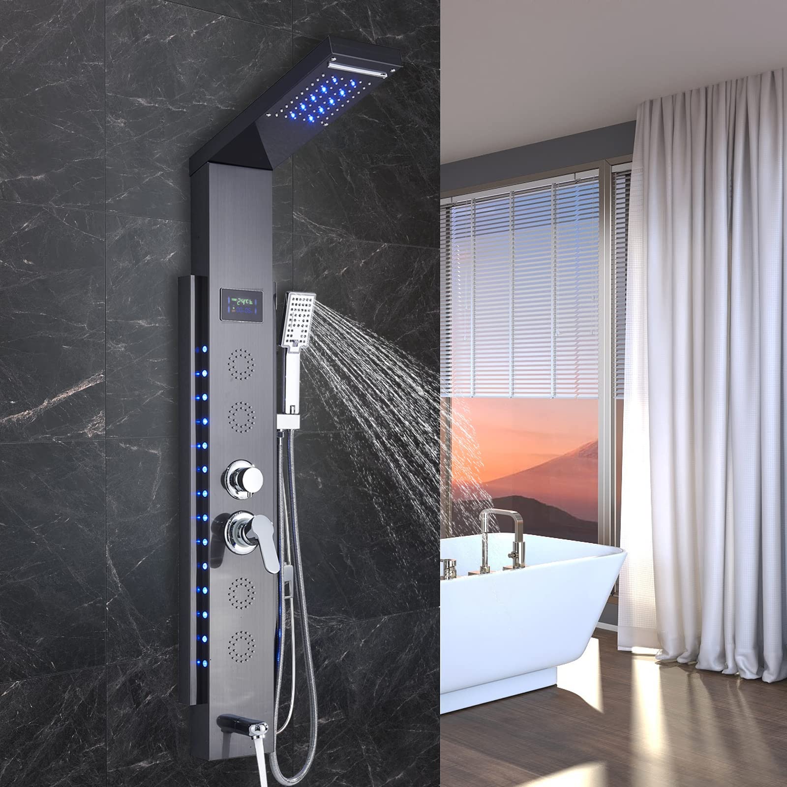 Aworddy Led Shower Panel Column Tower With Waterfall Rainfall Shower | Desertcart Sri Lanka