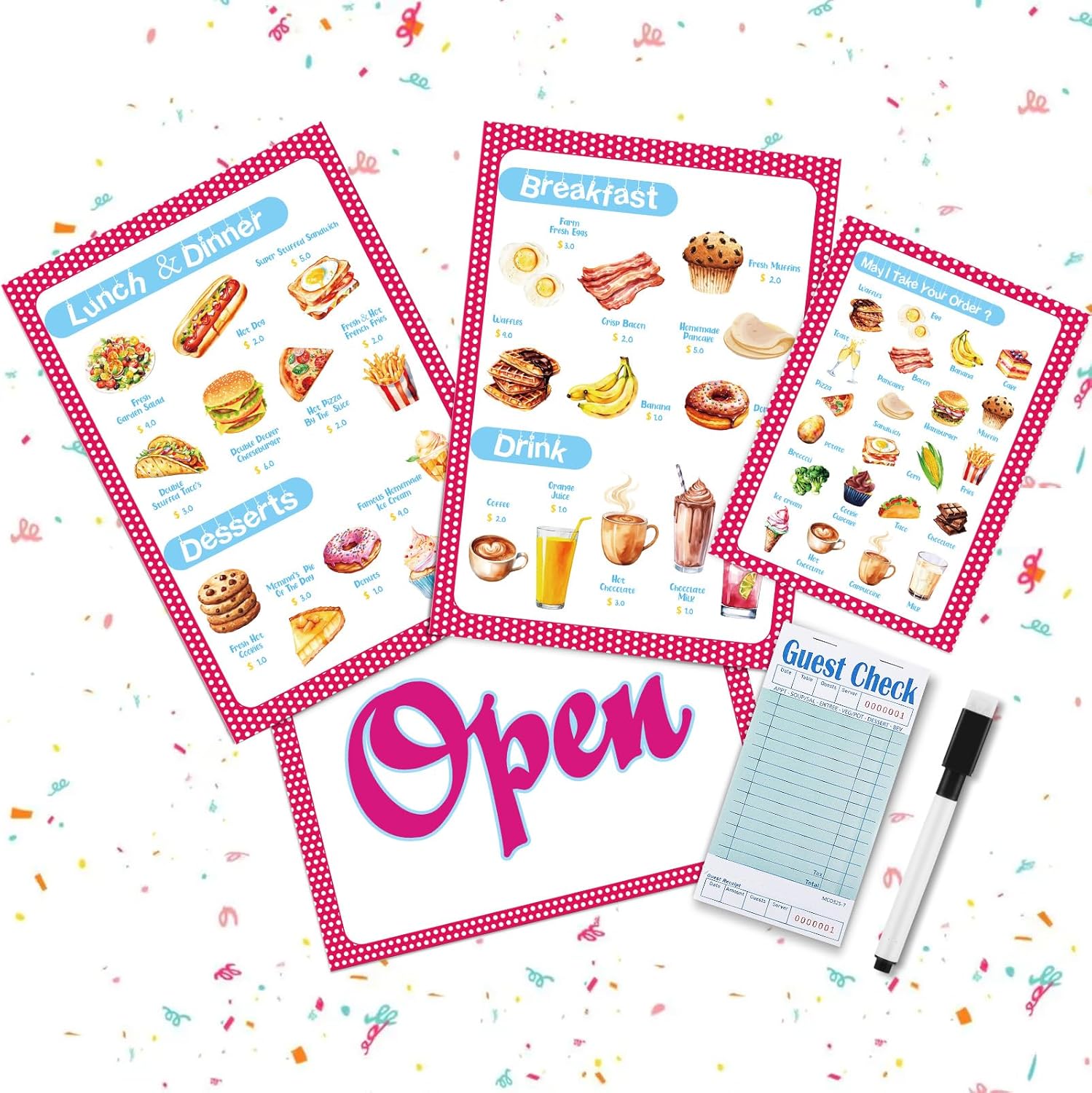 Yinkin 6 Pcs Pretend Restaurant Menu for Kids Restaurant Order Pads ...
