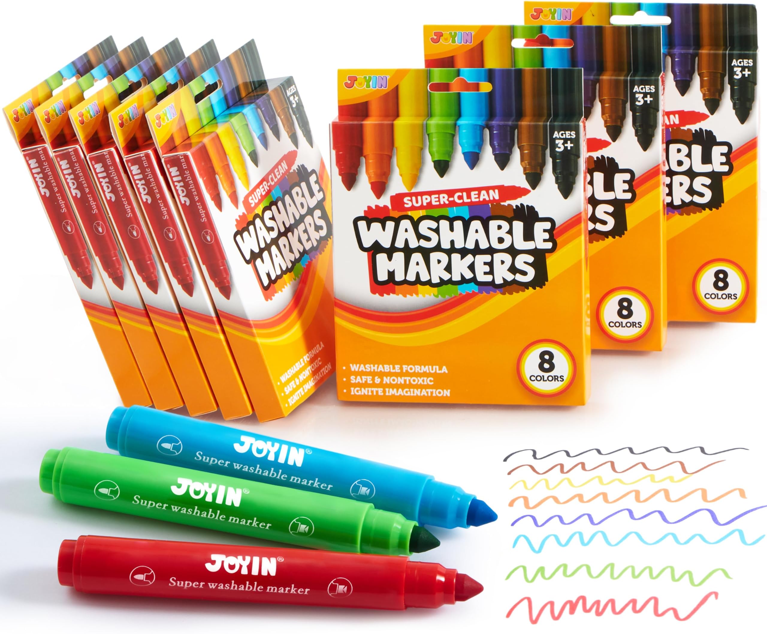 JOYIN 64 Count Washable Marker Set,Kids Felt Tip Pens,Drawing Coloured ...