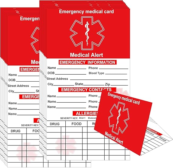 Red Medication List Card with Sleeves 10 Pack Emergency Contact ID ...