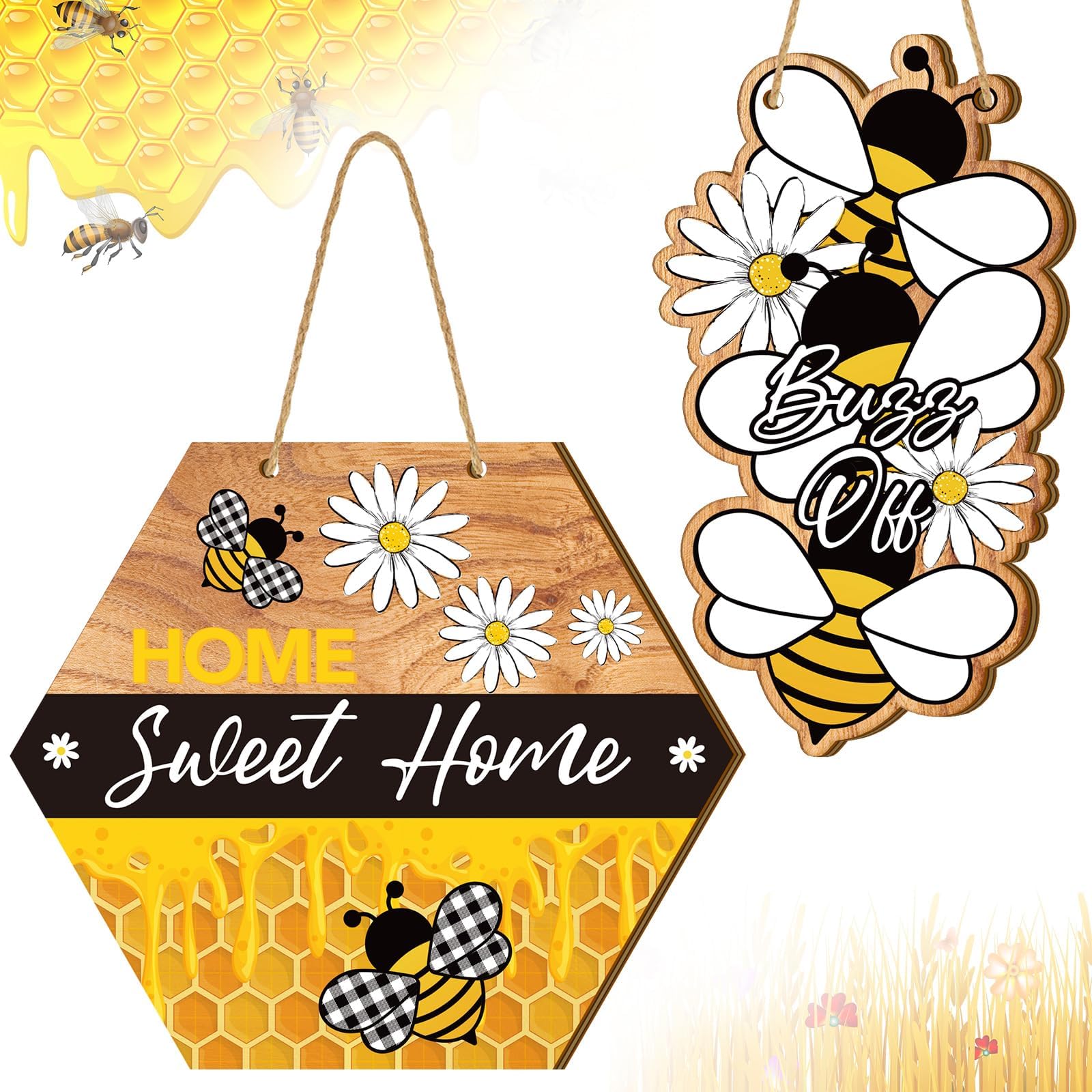 Amazon.com: Pinkunn Welcome to Our Hive Bee Wall Plaque Honey Bee ...