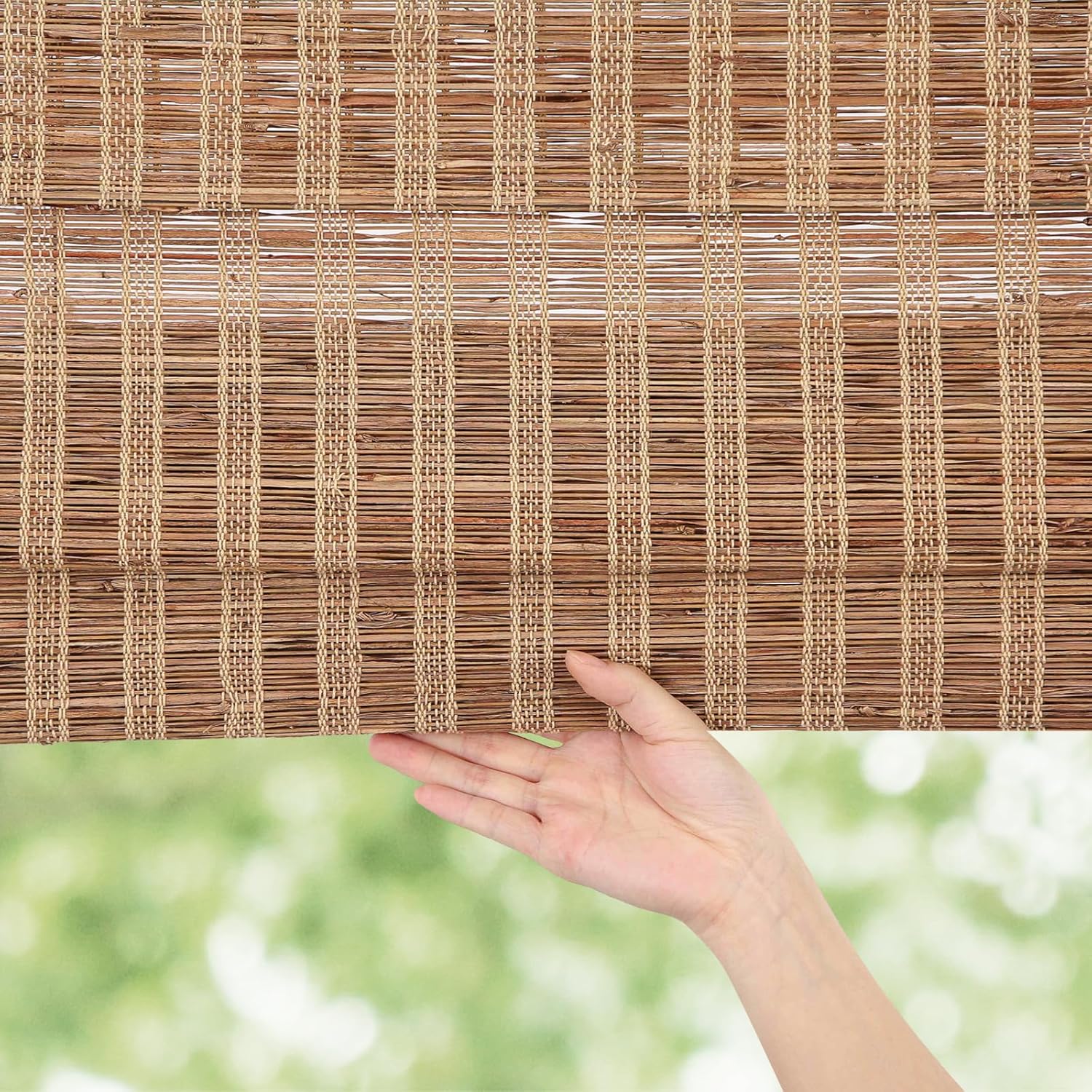 Amazon.com: AOZORA Cordless Bamboo Roman Shades, Natural Linen Material ...