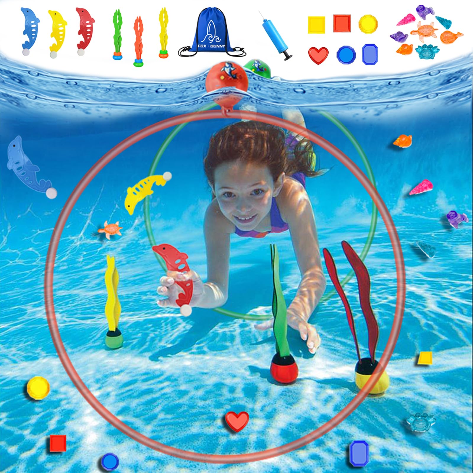 33 x Brand New Fox Bunny 24-Piece Diving Pool Toys Set - Swim Through ...