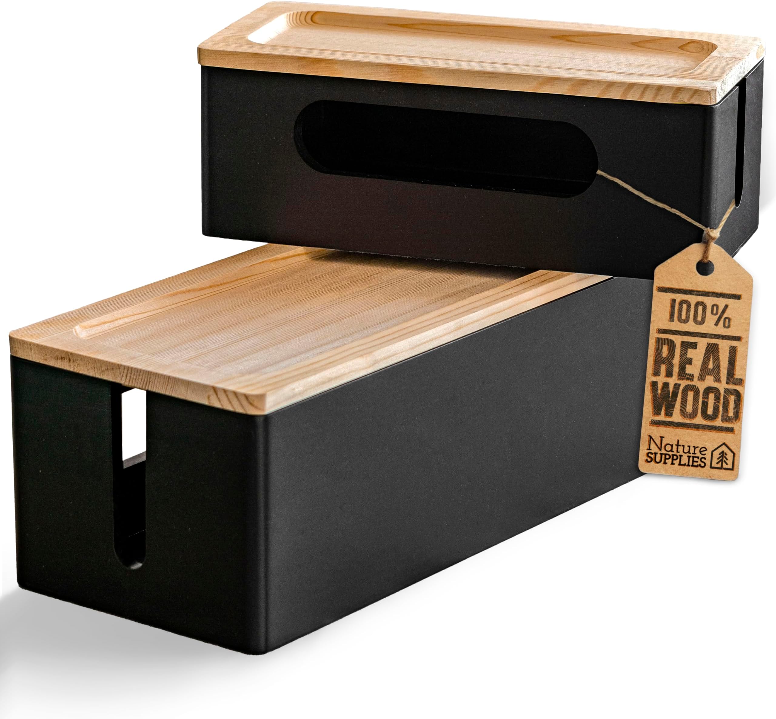Amazon.com: NATURE SUPPLIES Set of 2, Wood Cable Management Boxes ...