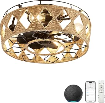 SCAWAIL Ceiling Fans with Lights,Enclosed Low Profile Ceiling Fan with ...