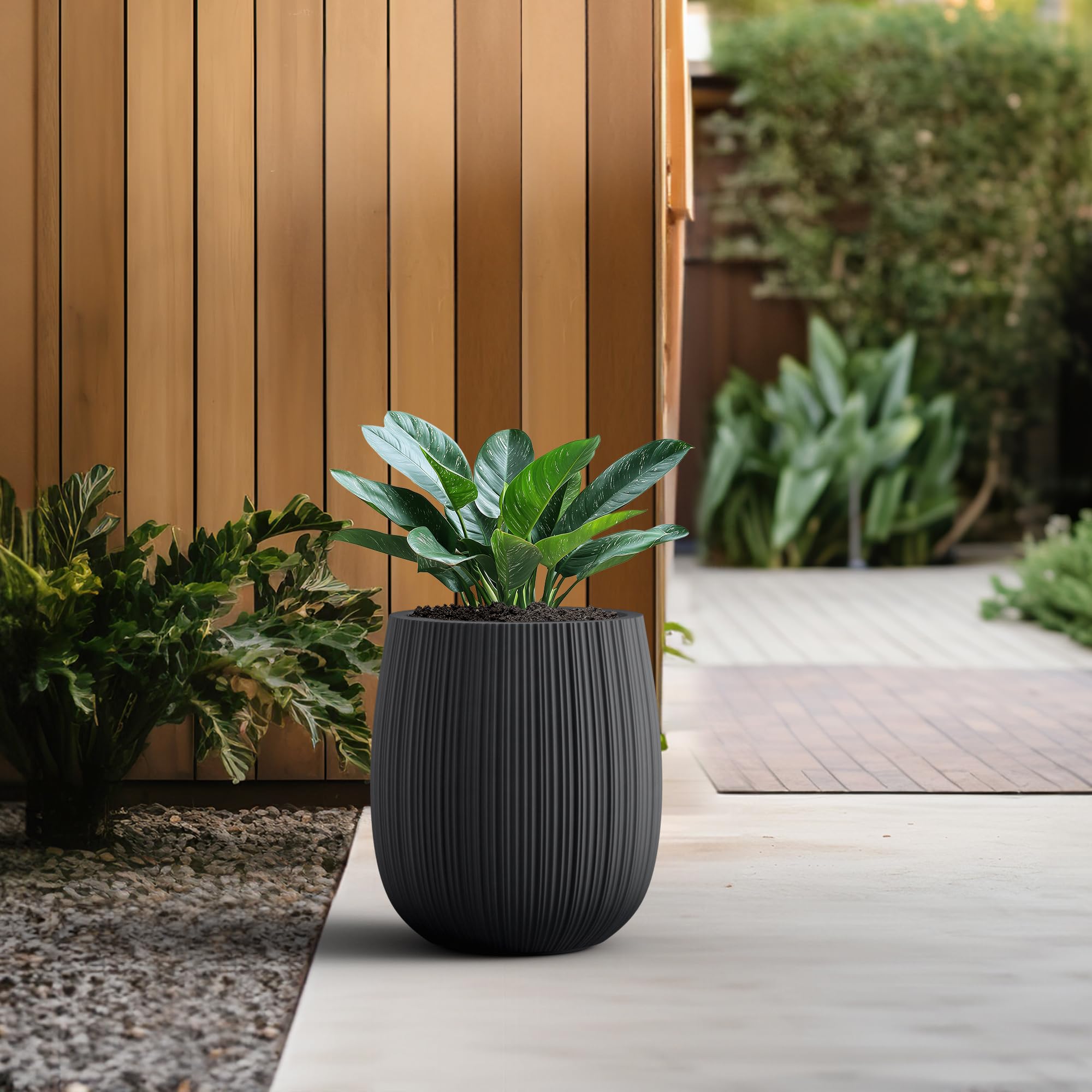 Large Planters For Outdoor Plants Kante 13.0" Dia Round Fluted Concrete ...