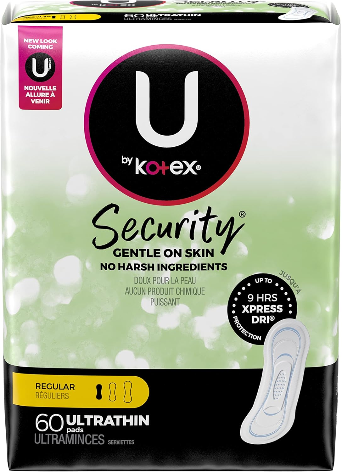 U by Kotex Security Ultra Thin Feminine Pads, Regular, Unscented, 60 ...
