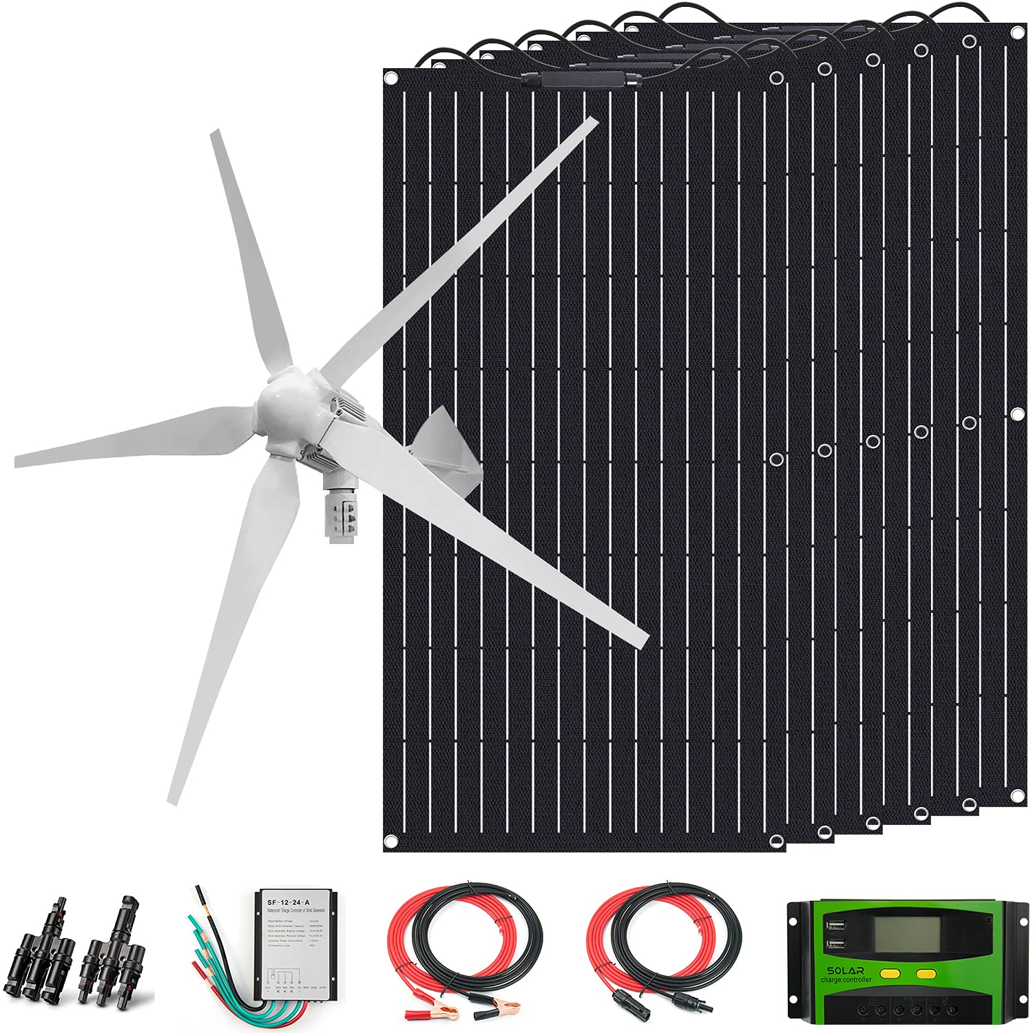 Buy 1600 Watts Solar Panel Wind Turbine Generator with 5 Blade Kit ...