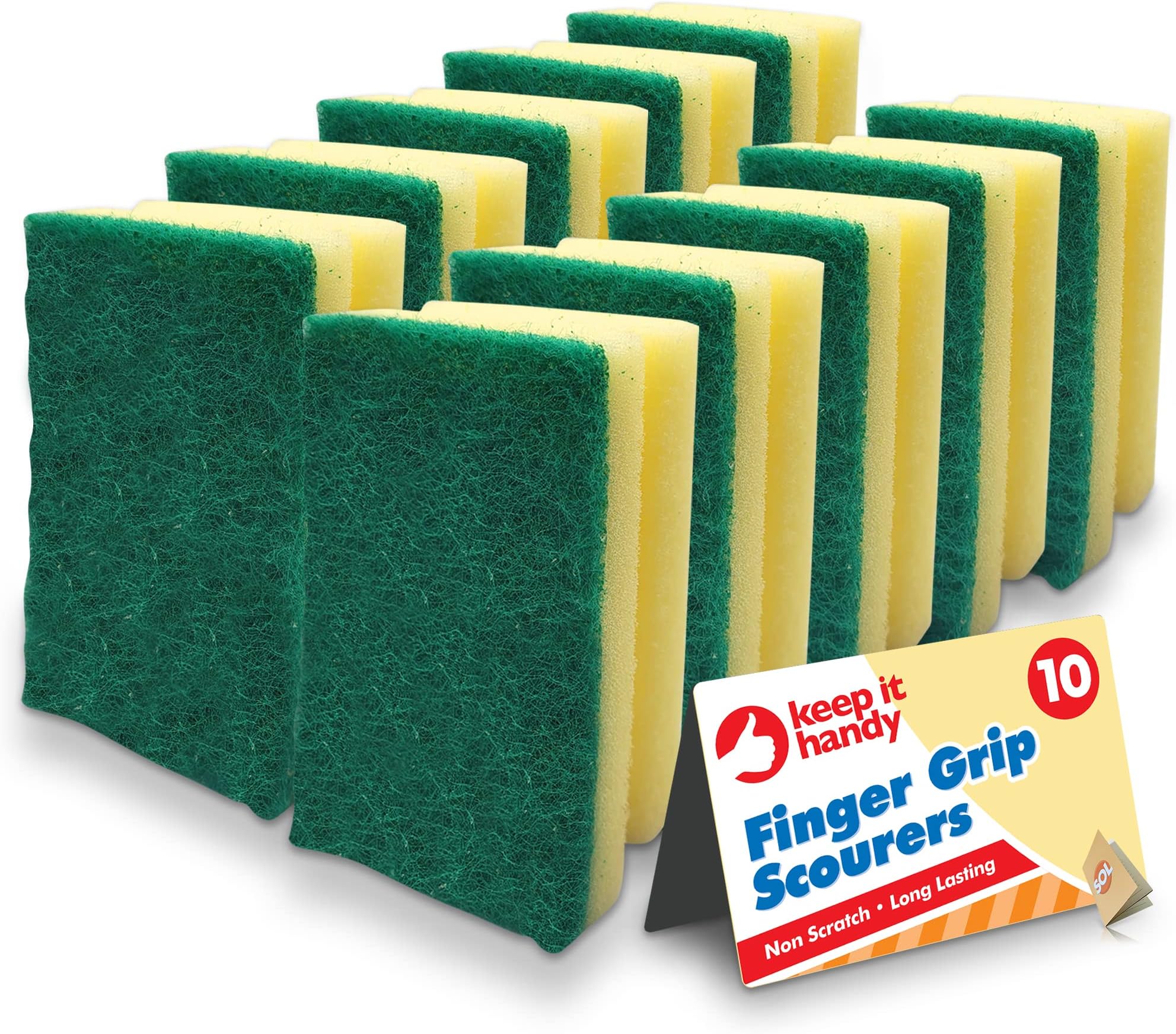 SOL 10pk Finger Grip Scourers, Heavy Duty Kitchen Sponges Washing Up ...