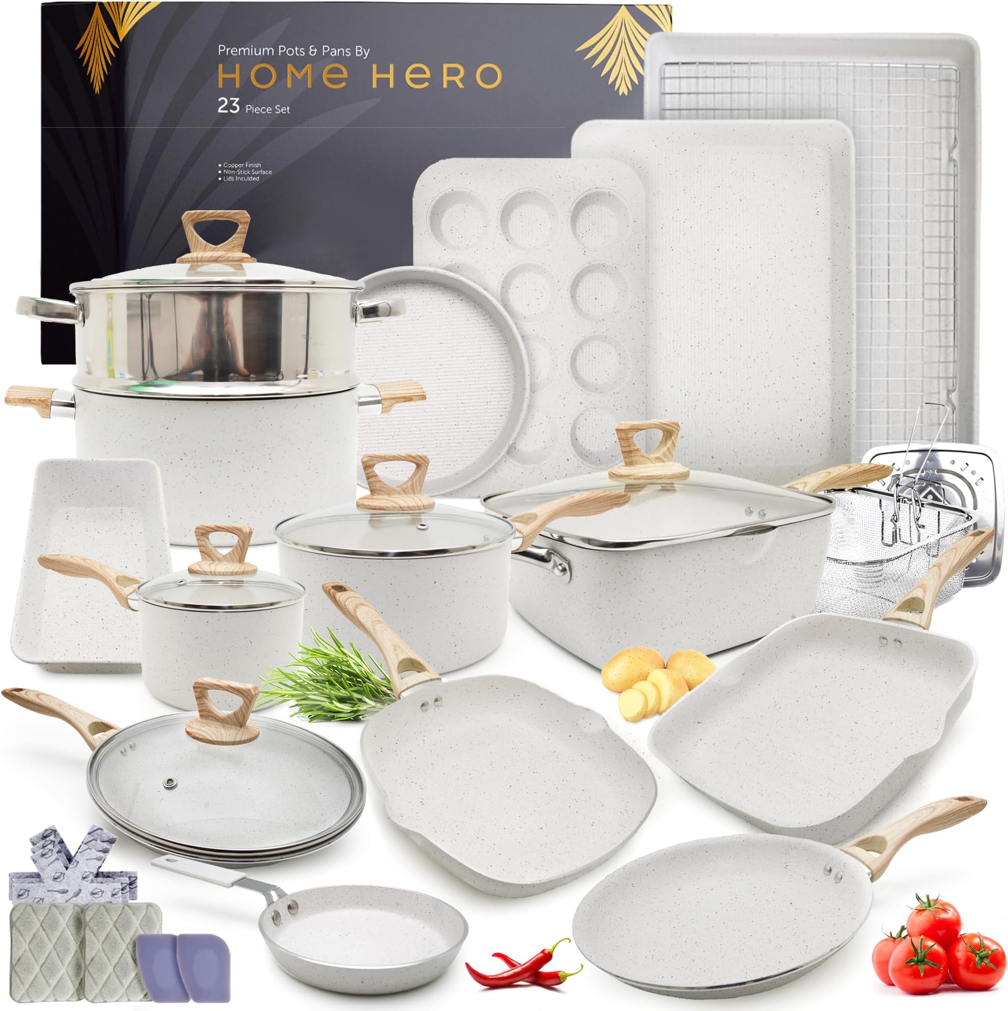 Amazon.com: Nutrichef 54-Piece Marble Non-Stick Cookware and Bakeware ...
