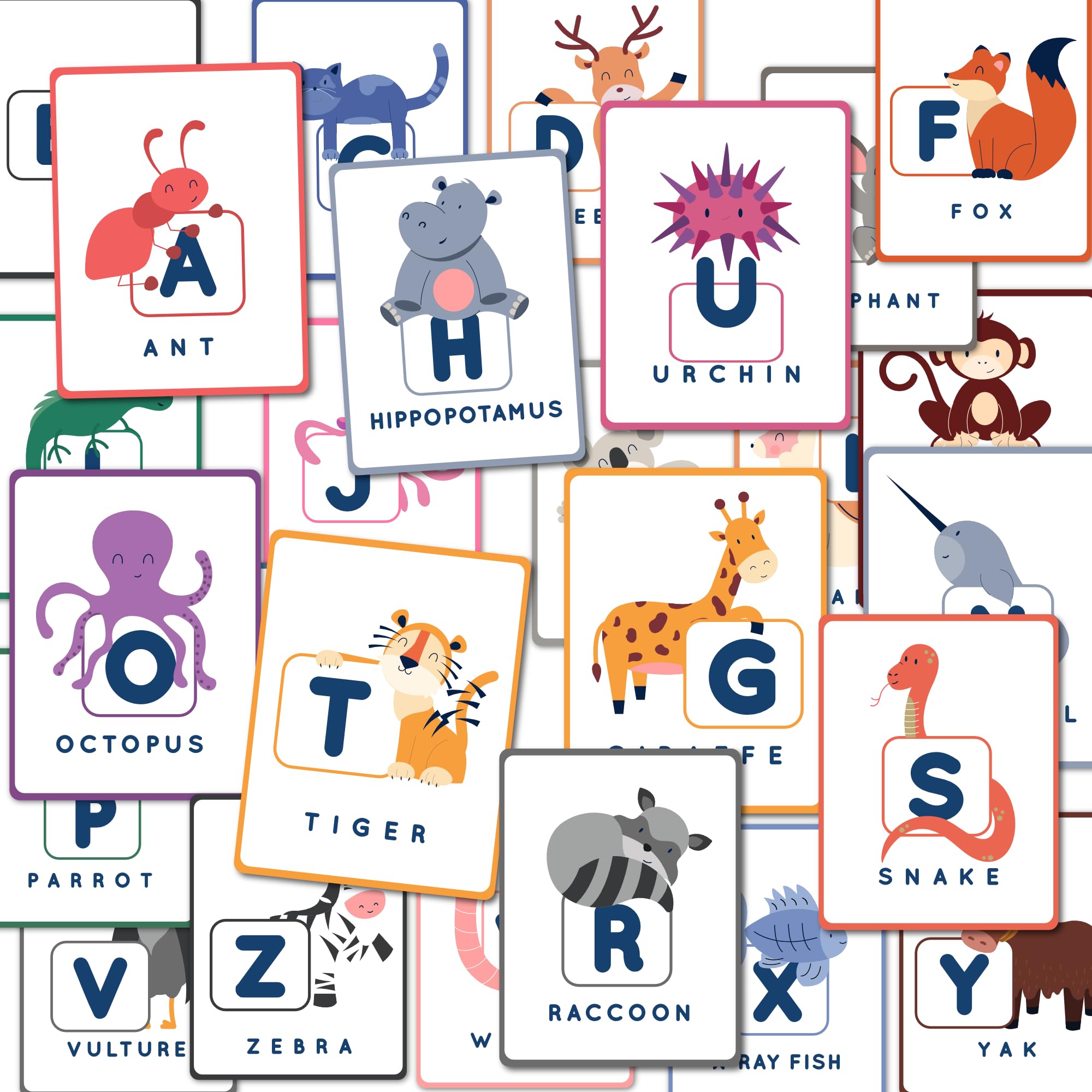 Thinking how ABCD Alphabets flashcards Stickers with Animals Names ...