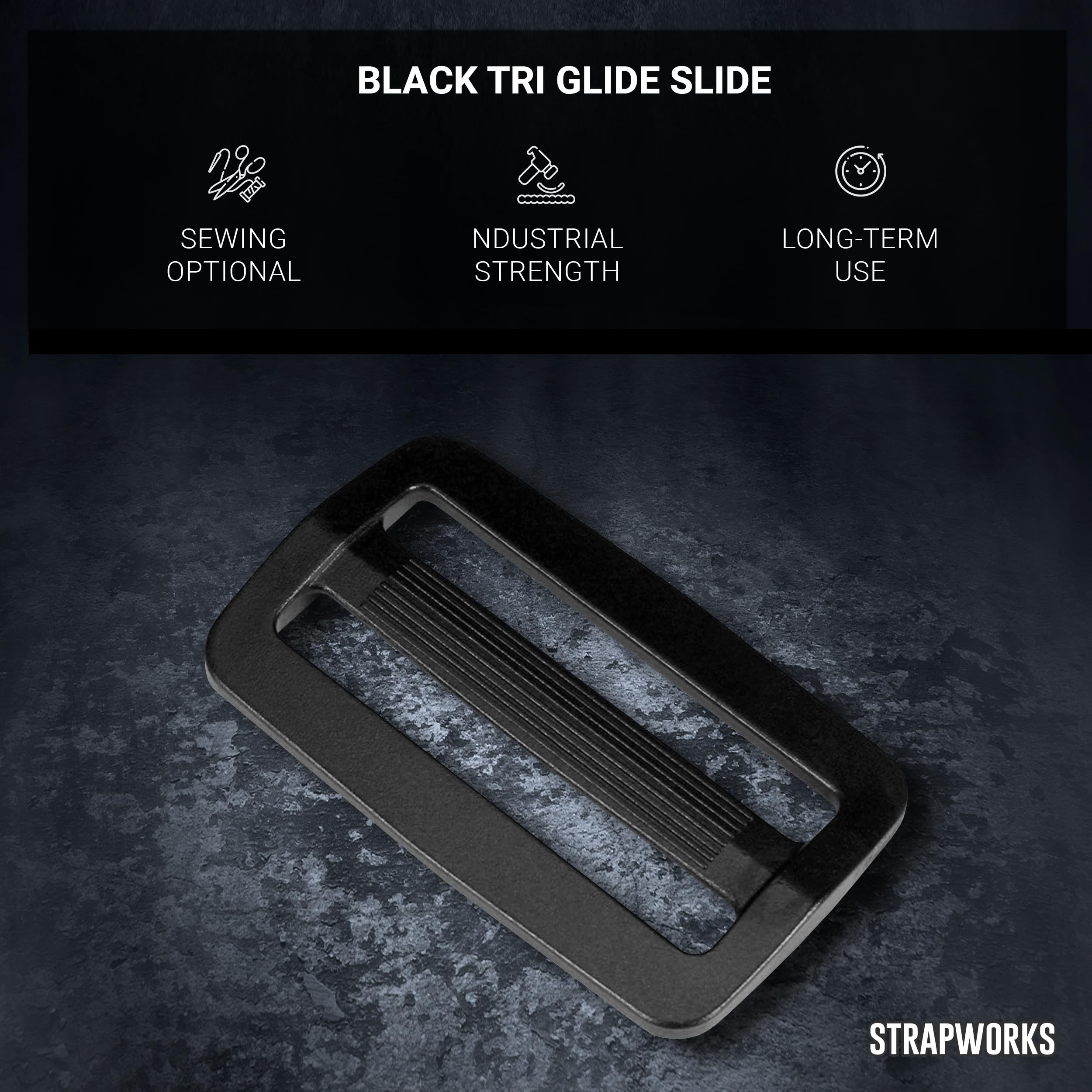 Snapklik.com : Strapworks Black Plastic Tri-Glide Slide For Bag Straps