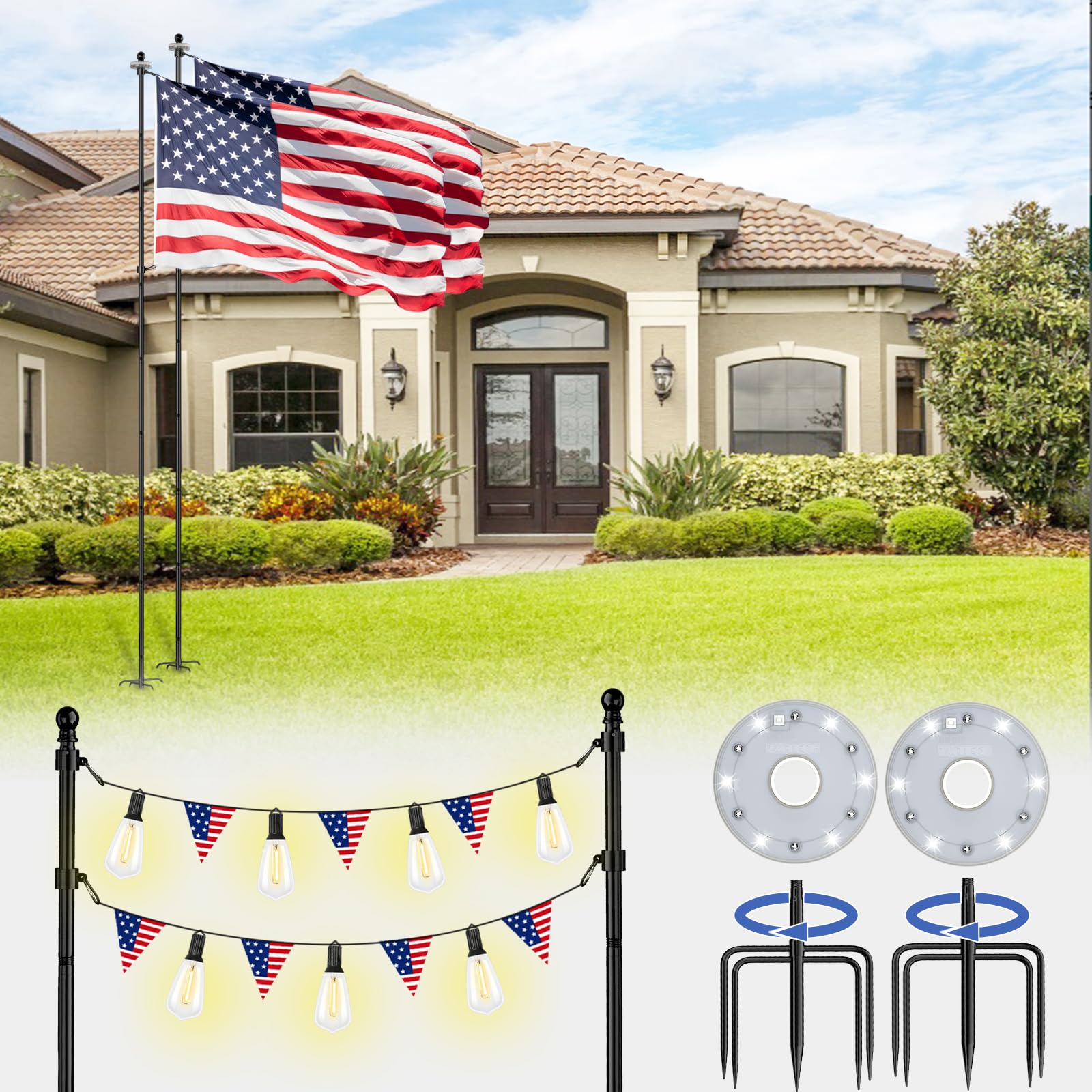 Amazon.com : ZMTECH 2 Packs 10 FT Heavy Duty Flag Pole in Ground with ...