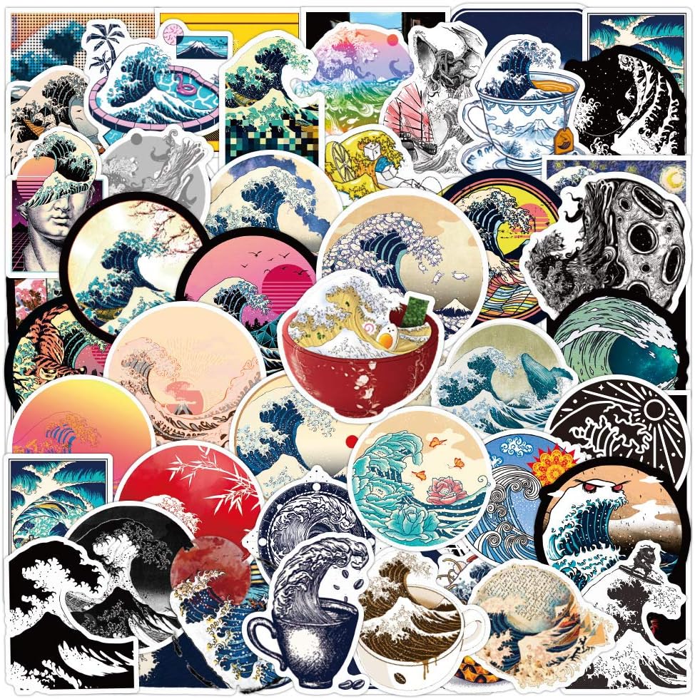 Amazon.com: 50Pcs sea Wave Stickers Wave of Kanagawa Decals Japan Art ...