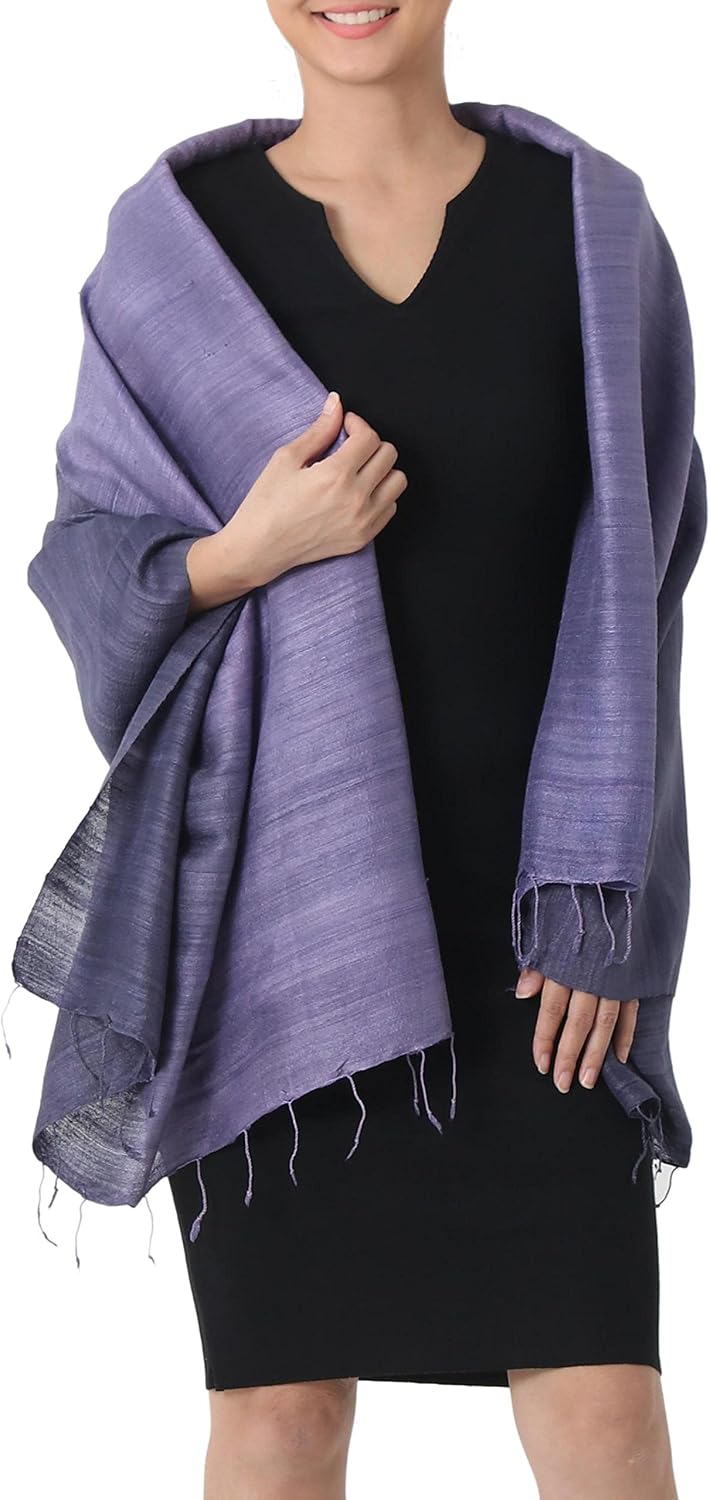 NOVICA Artisan Handmade Silk Shawl Purple Crafted Thai Raw Accessories ...