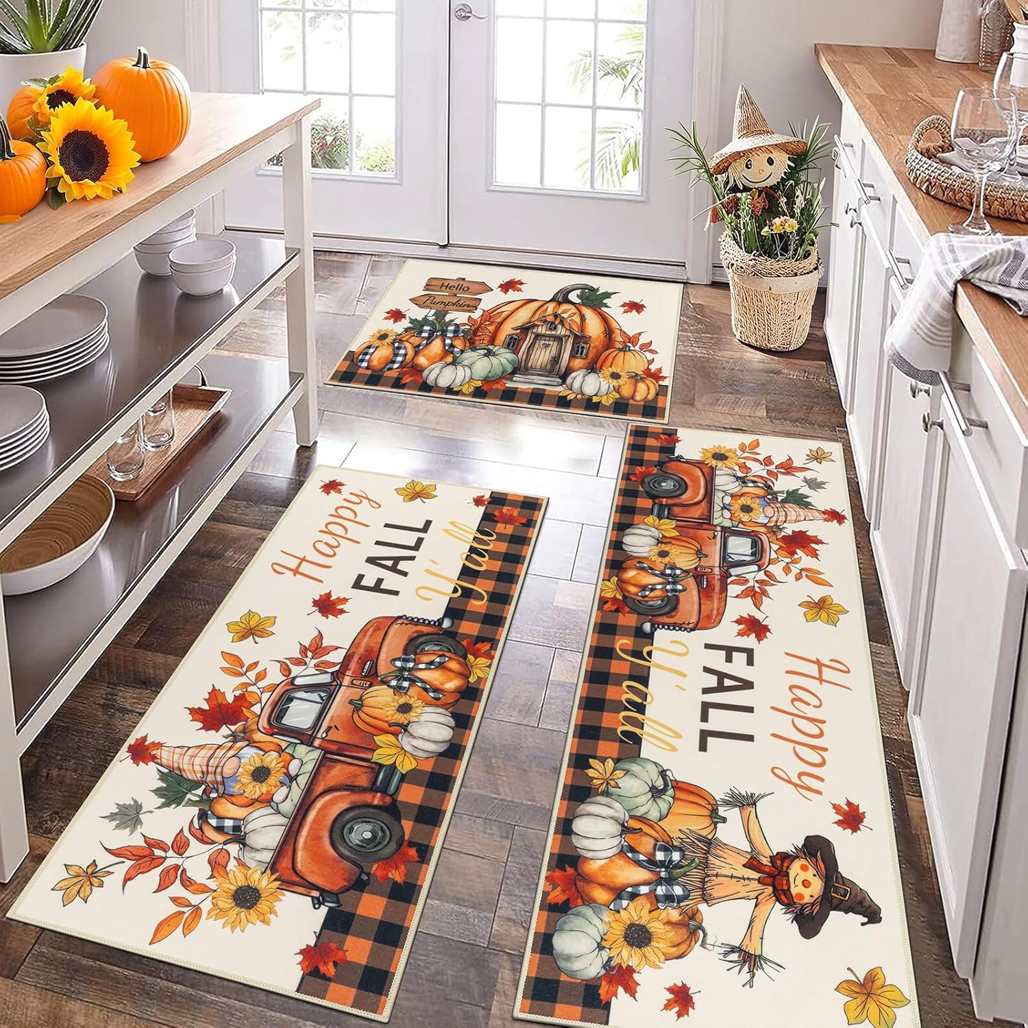 Amazon.com: Ileading Fall Kitchen Rugs Set of 3, Washable Kitchen Mats ...