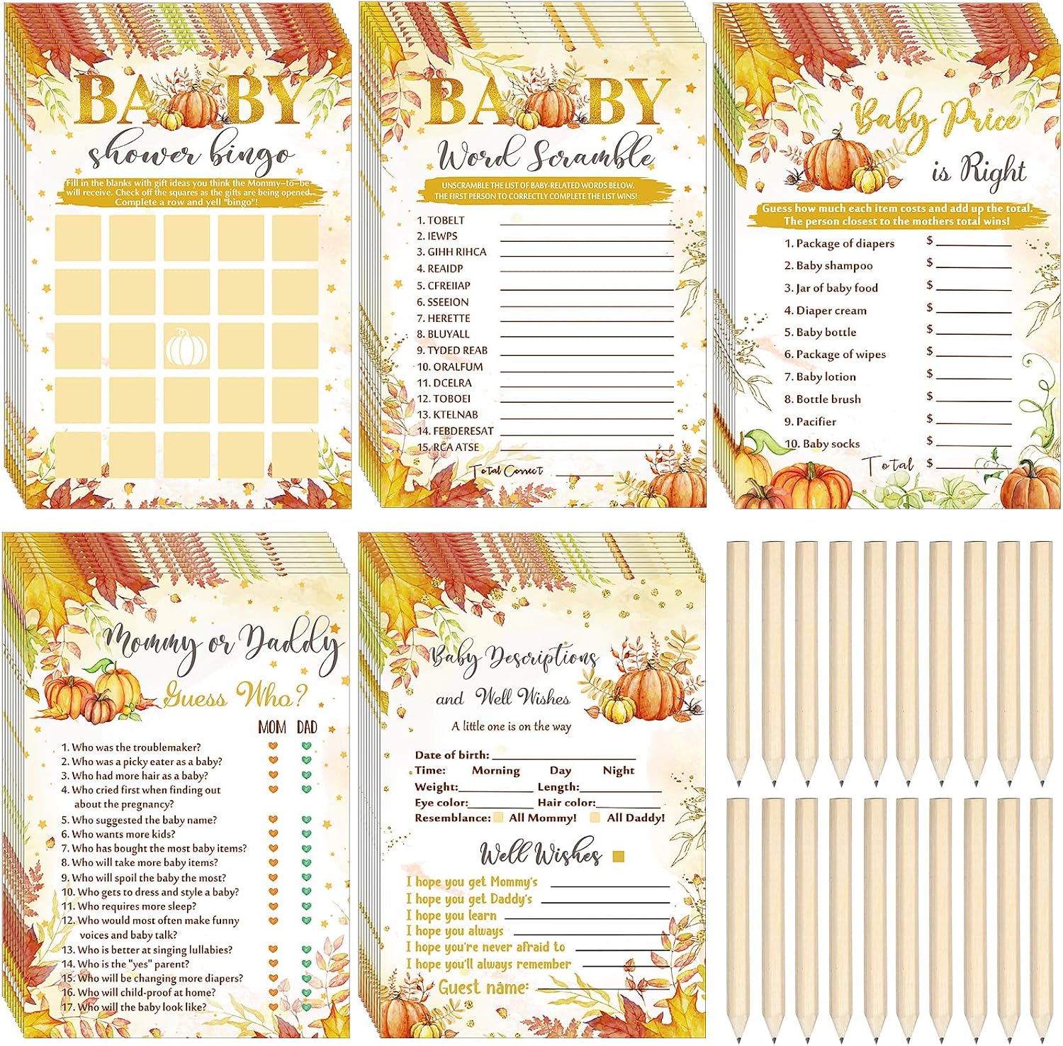 Amazon.com: Fuutreo 145 Pieces Thanksgiving Baby Shower Party Games ...