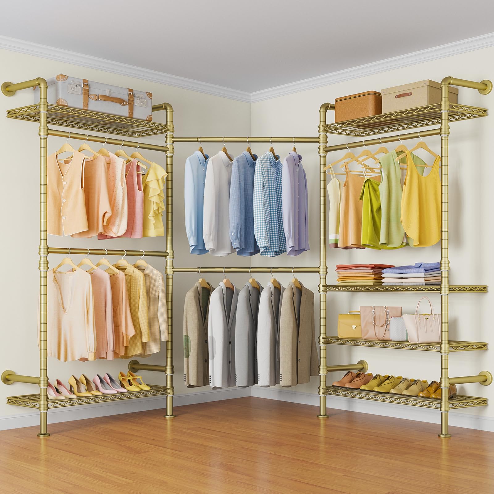 Amazon.com: Timate L3 L Shape Gold Heavy Duty Clothes Rack, Industrial ...