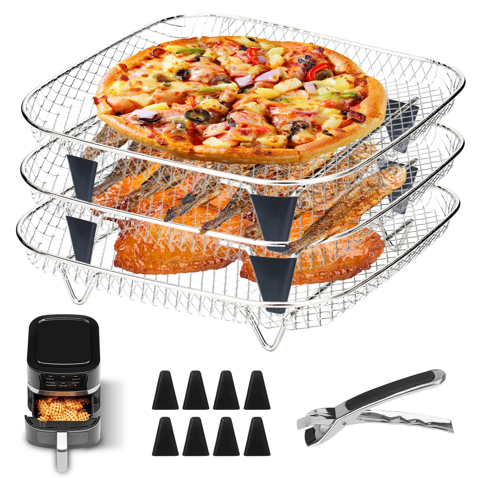 Amazon.com: Air Fryer Rack Accessories 8inch-Square - 3-Layer Stackable ...