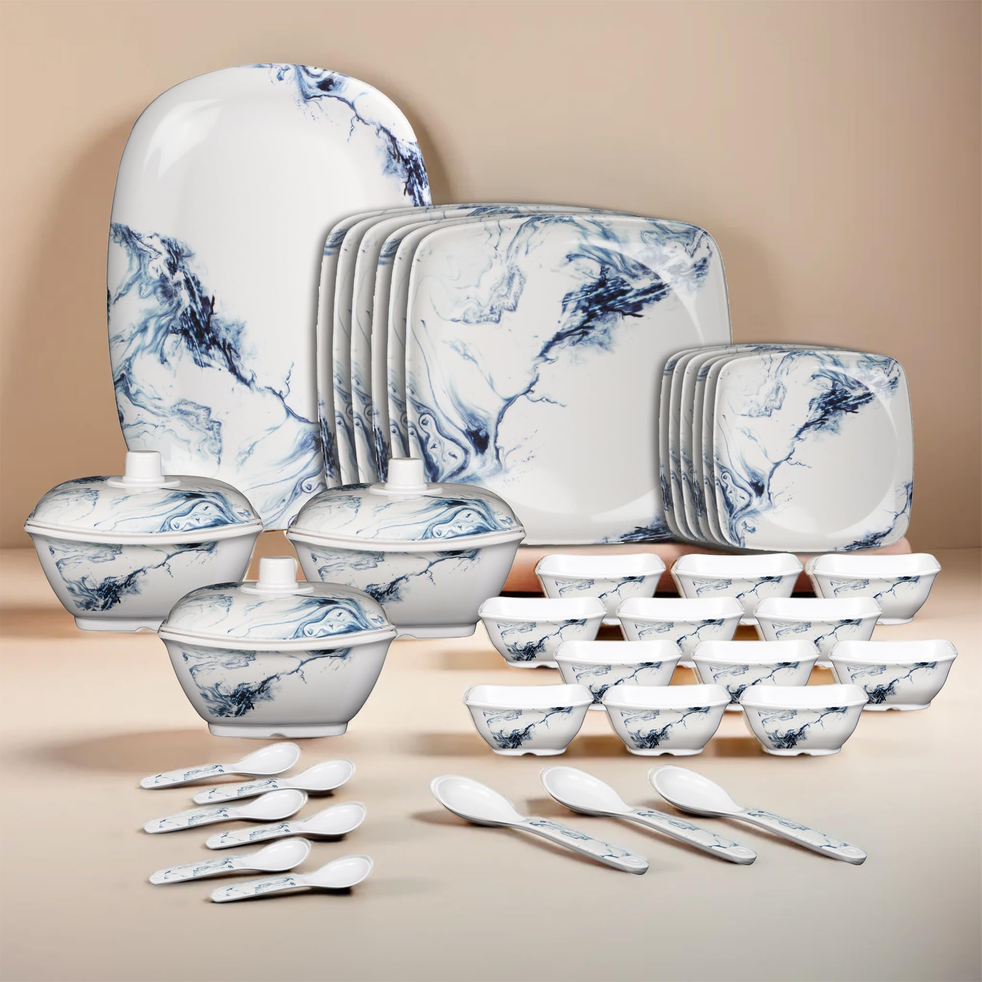 Thermador Melamine 40 Pcs Dinner Set | Crockery Set |6 Dinner Plates, 6 ...