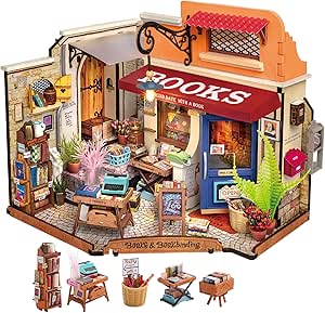 Amazon.com: Rolife DIY Miniature House Kit 1:20 Scale Bookstore, Build Mini House Building Kit ...