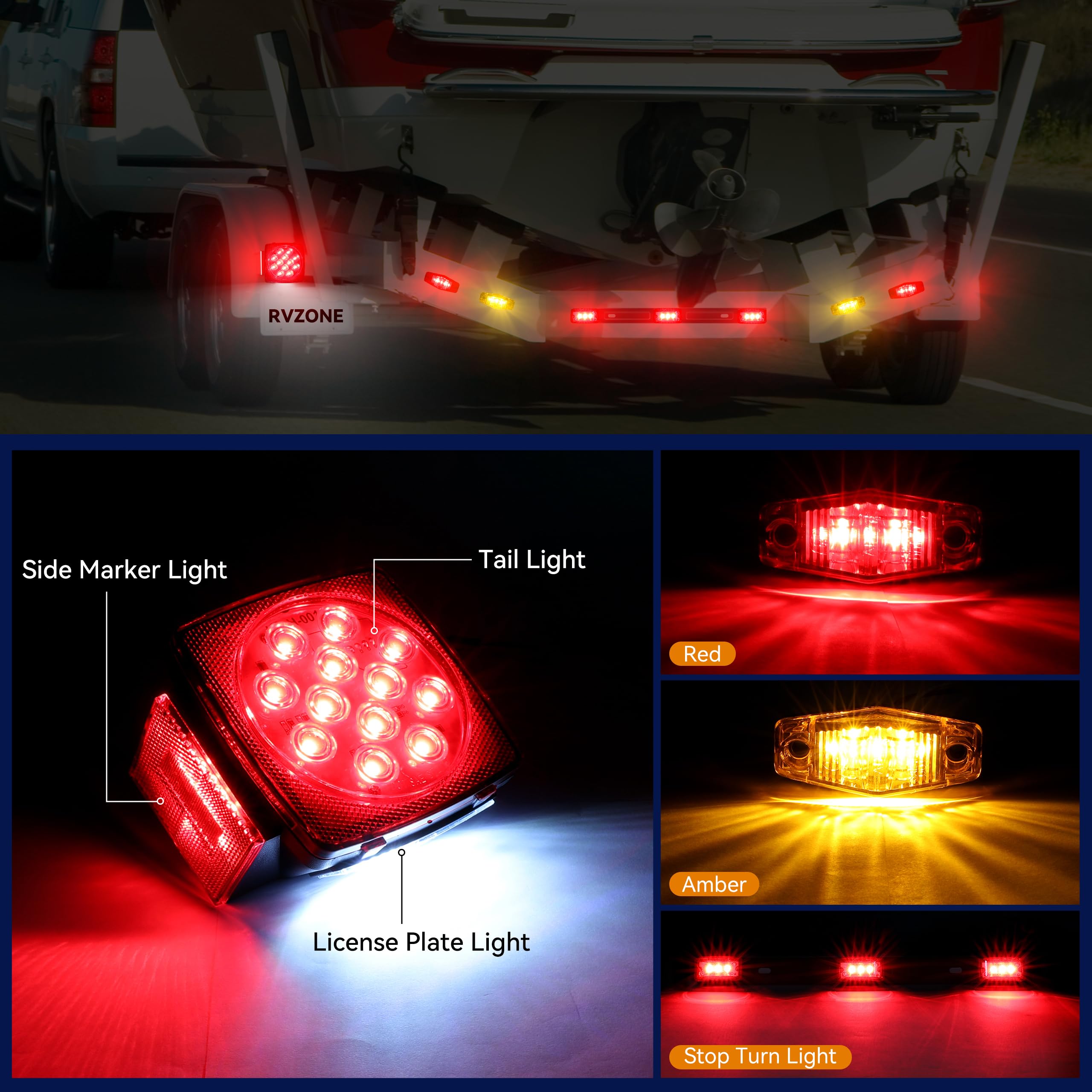 Snapklik.com : RVZONE Trailer Lights LED Kit, 12V Submersible Boat ...