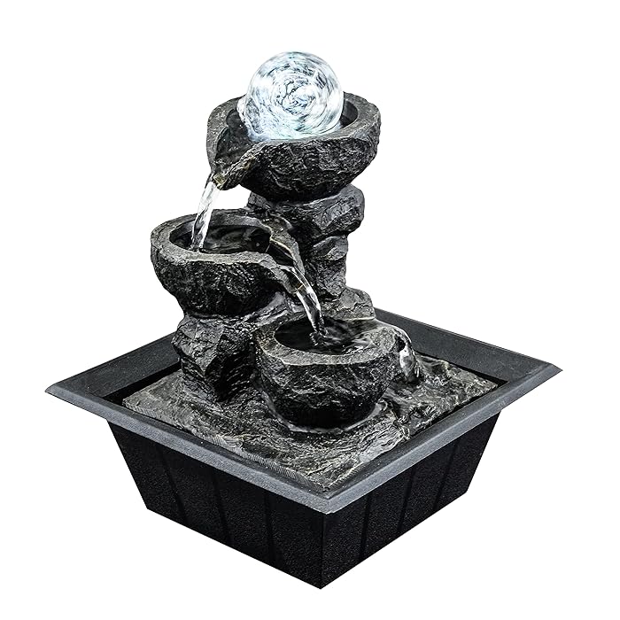Buy GEEZY Indoor Tabletop Fountain Water Feature LED Lights Polyresin ...