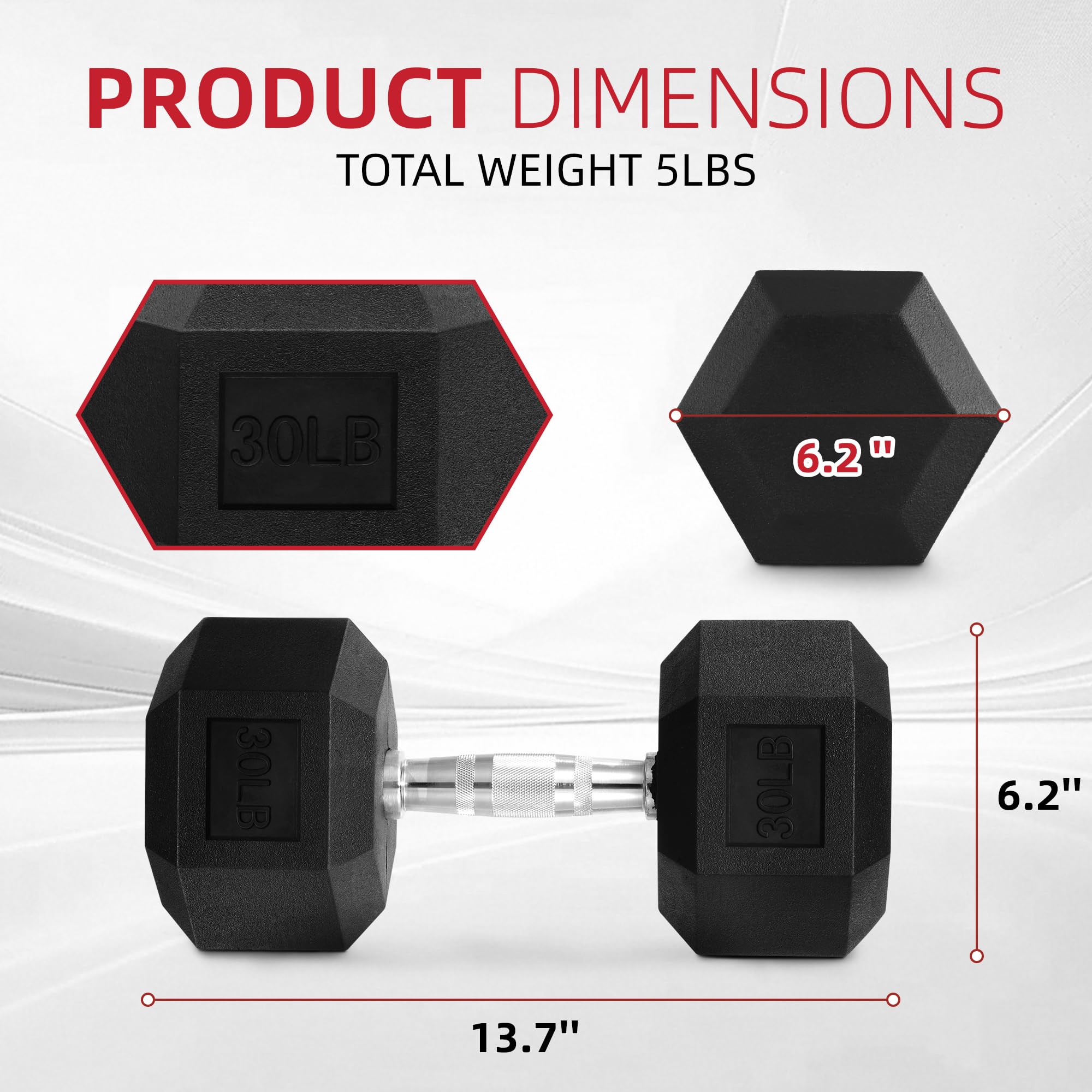 Snapklik.com : Rubber Encased Hex Weights Dumbbells Set Of 5 50 Lb Pair ...