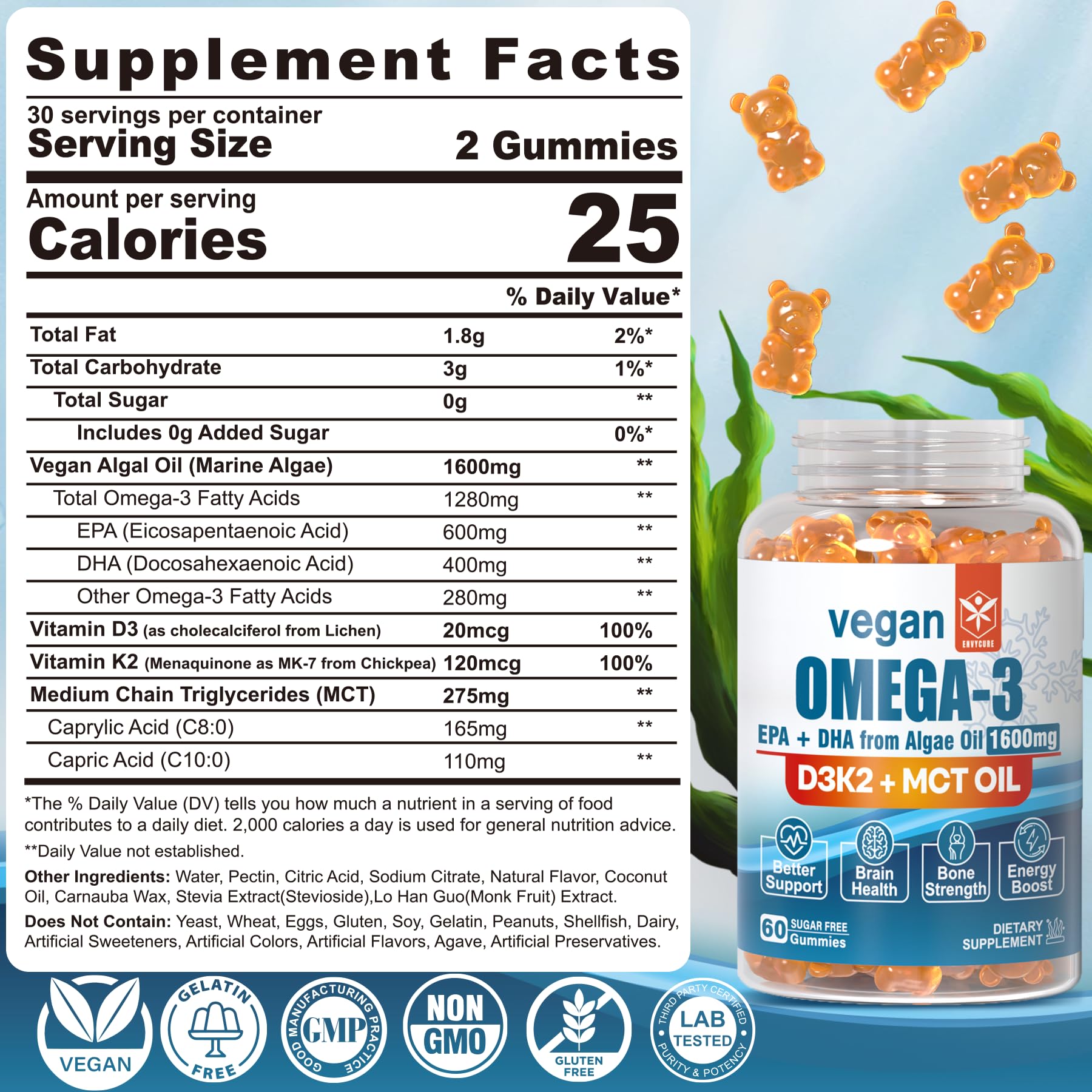 Snapklik.com : Vegan Omega 3 Gummies 1280mg - No Fish Taste - From ...
