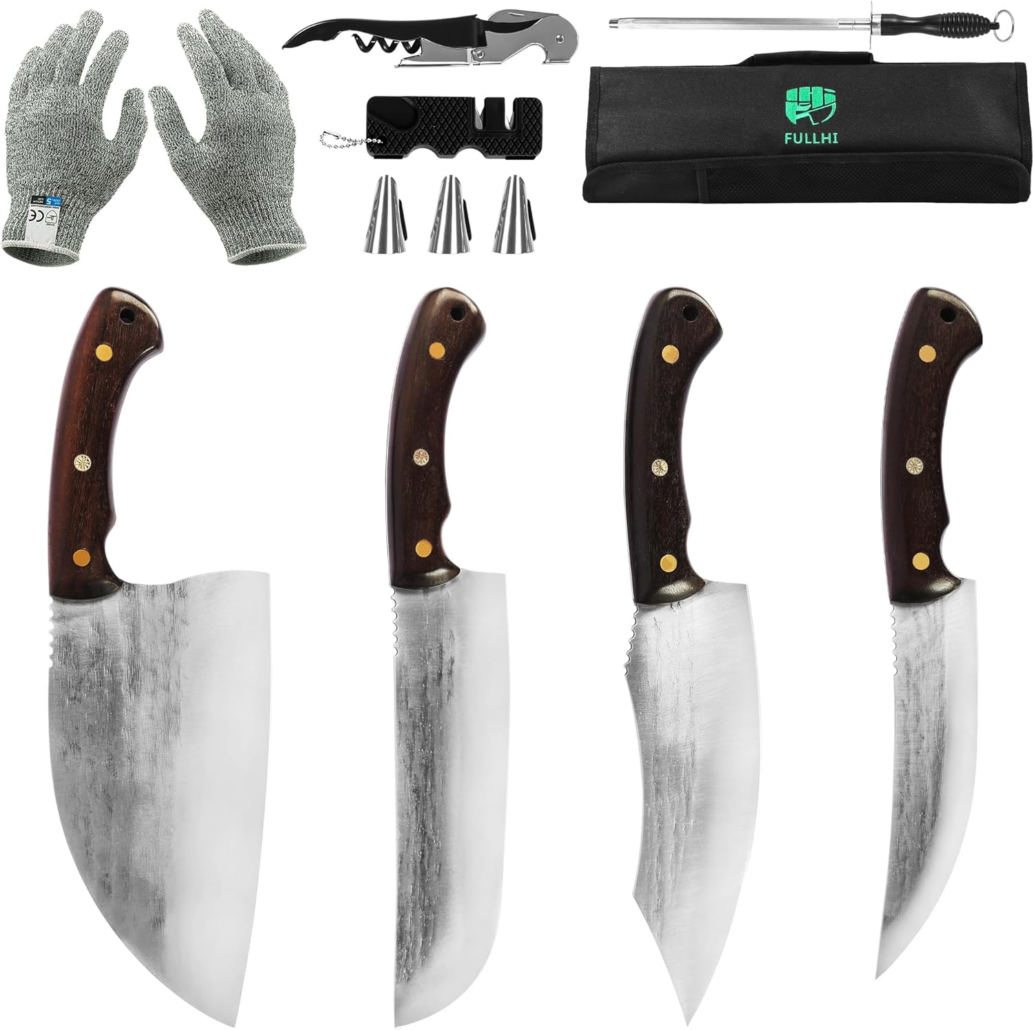 Amazon.com: FULLHI Portable Butcher Chef Knife Set High Carbon Steel ...