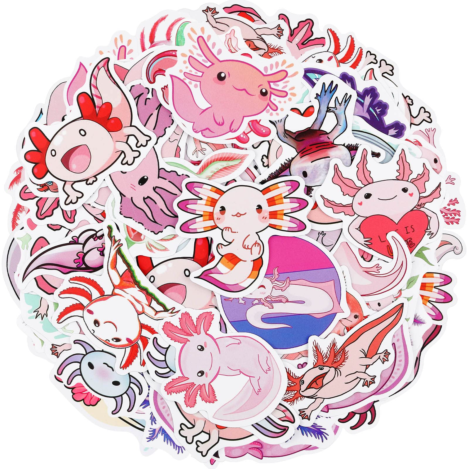 Buy 100 Pieces Axolotl Stickers Cute Waterproof Sticker Pack Cartoon ...
