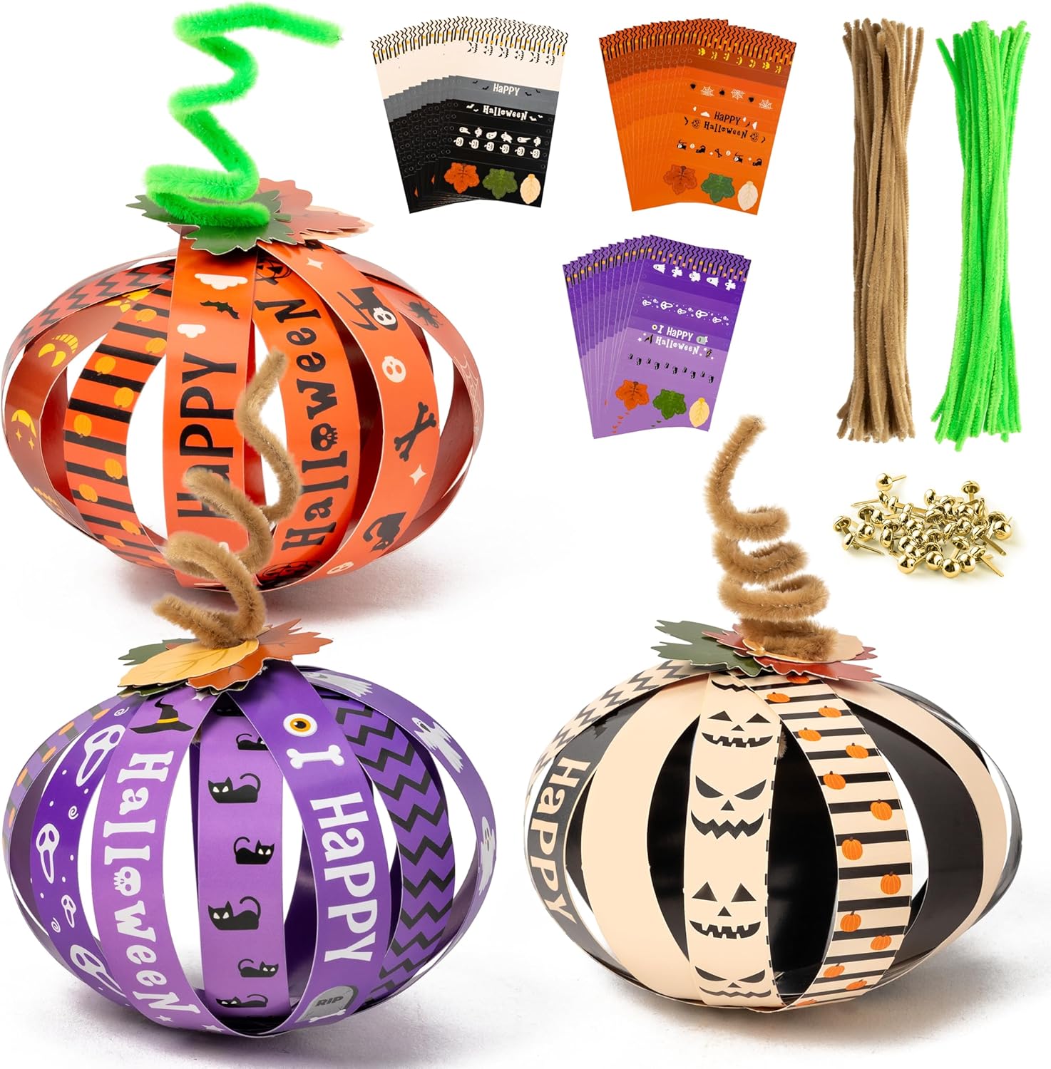 Amazon.com: BeYumi Halloween Paper Pumpkin Craft - 48Pcs Paper Strip ...