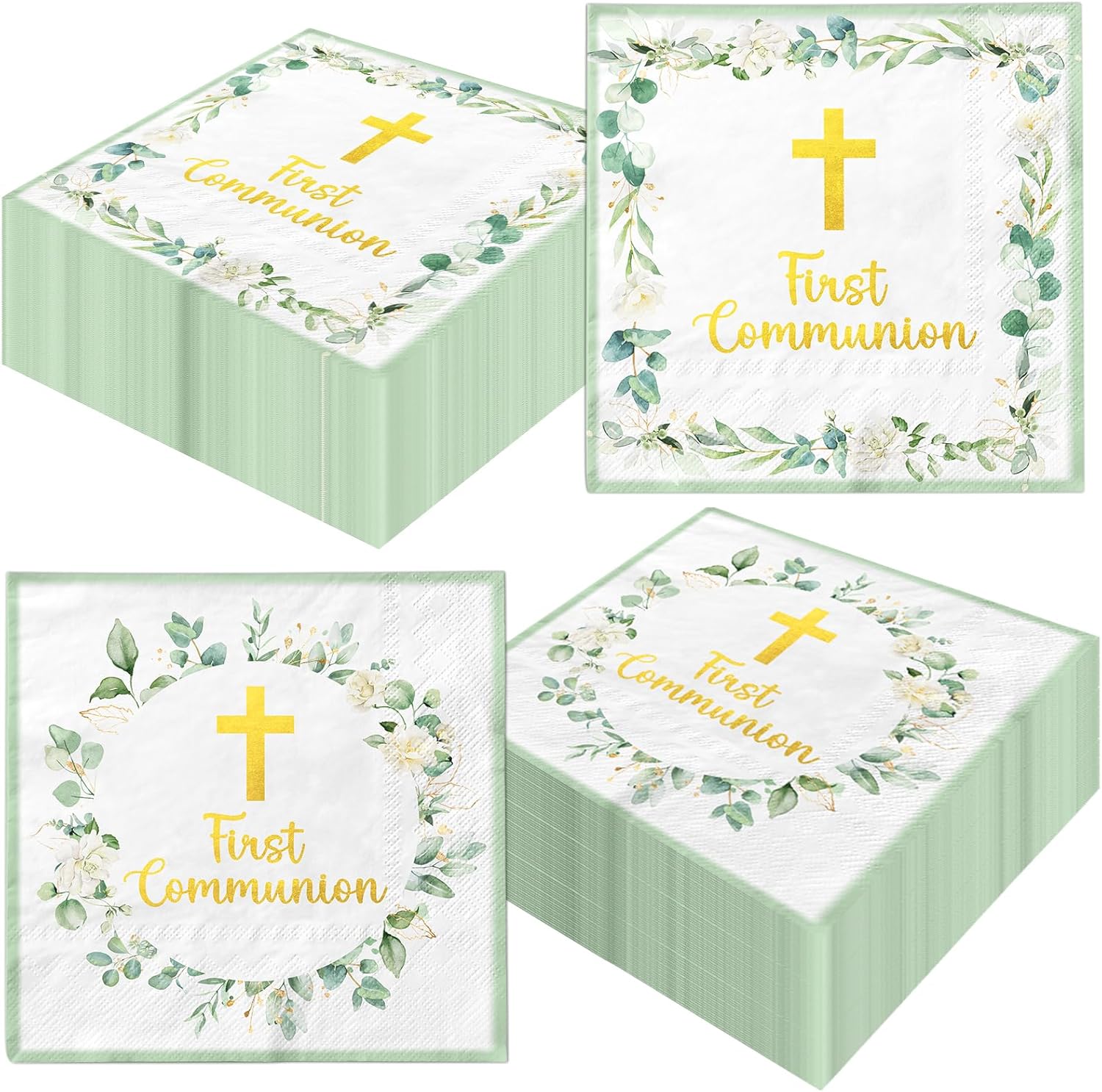 Amazon.com: First Communion Decorations, 50pcs Green Baptism Napkins ...