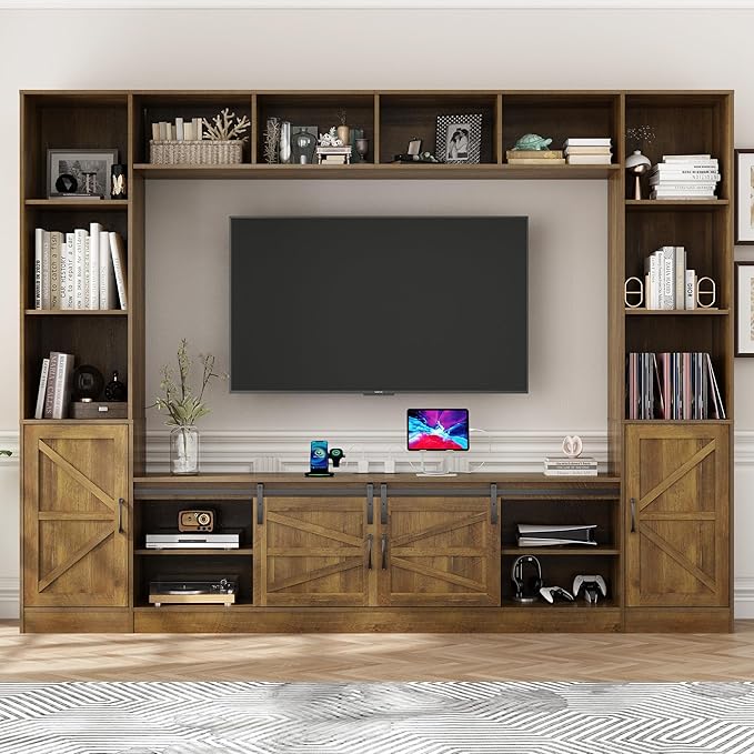 Amazon.com: chartustriable 103" Wall Unit TV Stand with Storage for TVs ...