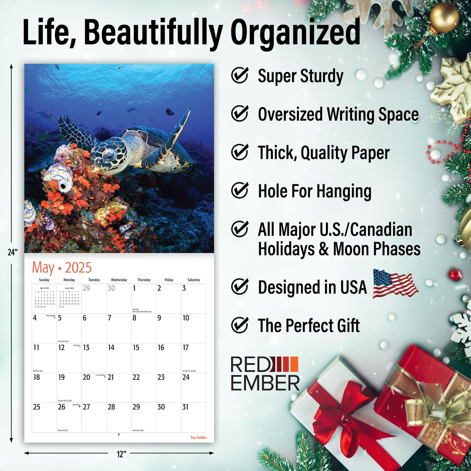 Snapklik.com : Sea Turtles 2025 Wall Calendar 12 Month 12" X 24" Open ...