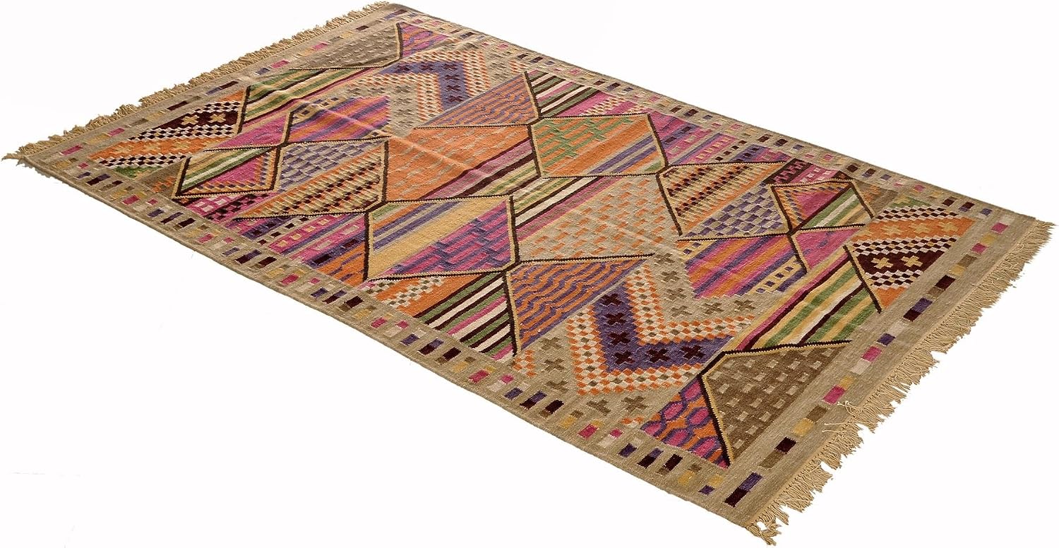 Amazon.com: Theko Modern Designer Rug Kelim-Deluxe Multicolour 140x200 ...