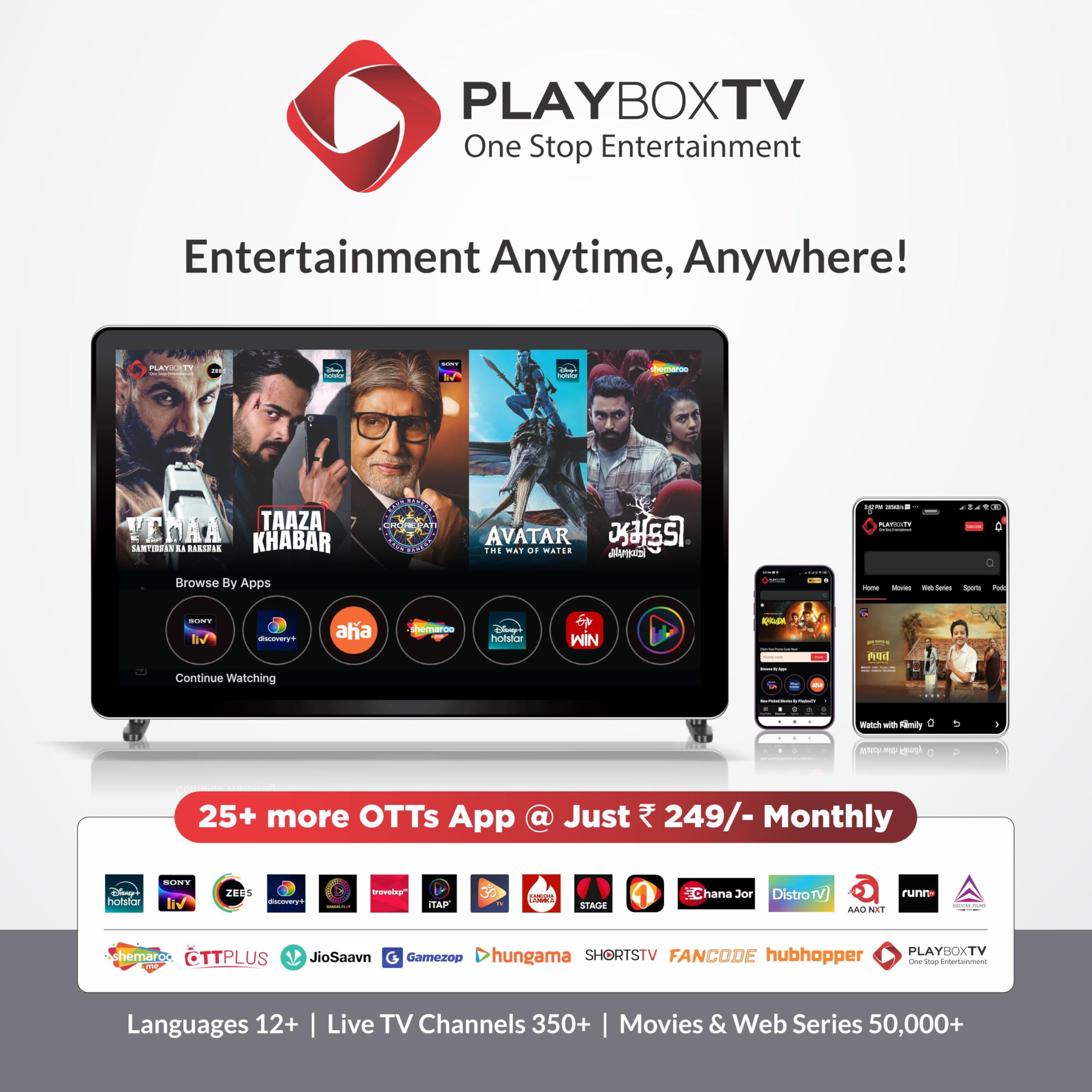 PlayboxTV Monthly Pack: Access Disney+Hotstar, SonyLIV, Zee5 & 25 ...