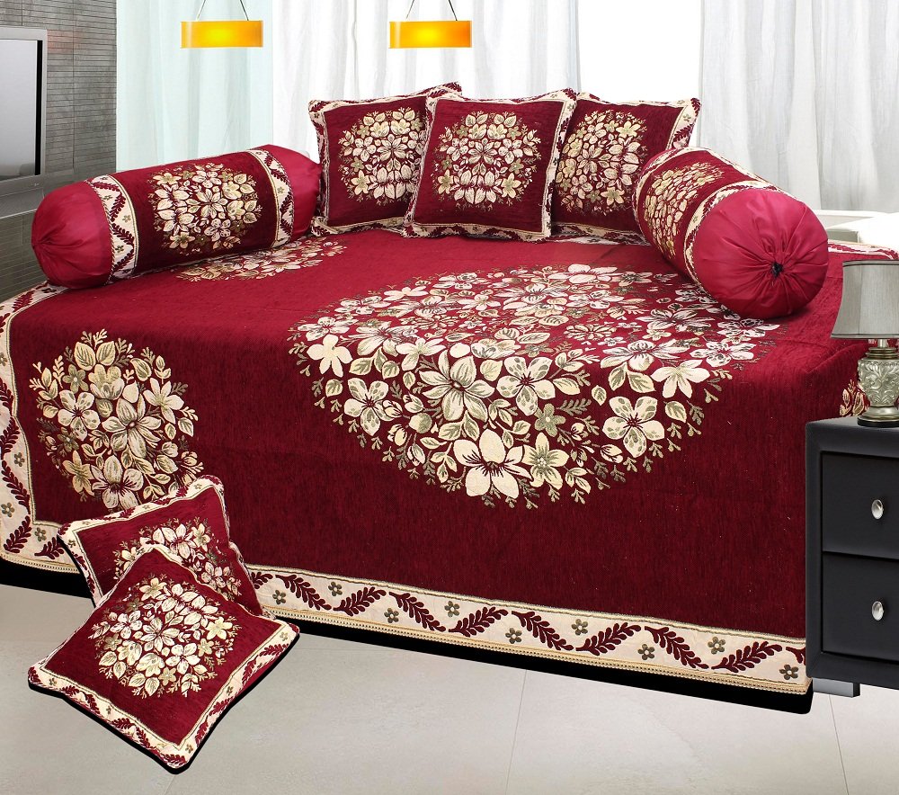 FRESH FROM LOOM Diwan Set Covers 500 Tc Floral Design Premium Red ...