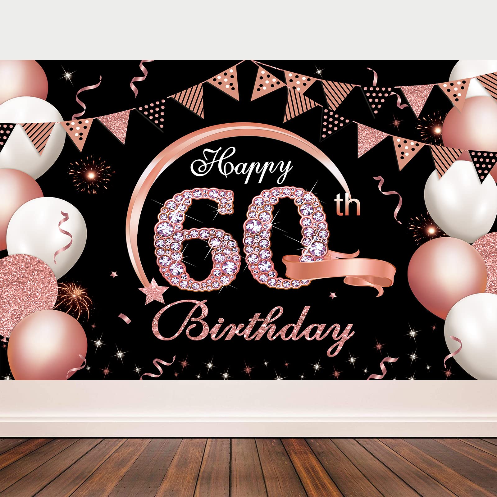 Buy 5x3ft Happy 60th Birthday Banner Backdrop Rose Gold 60th Birthday ...