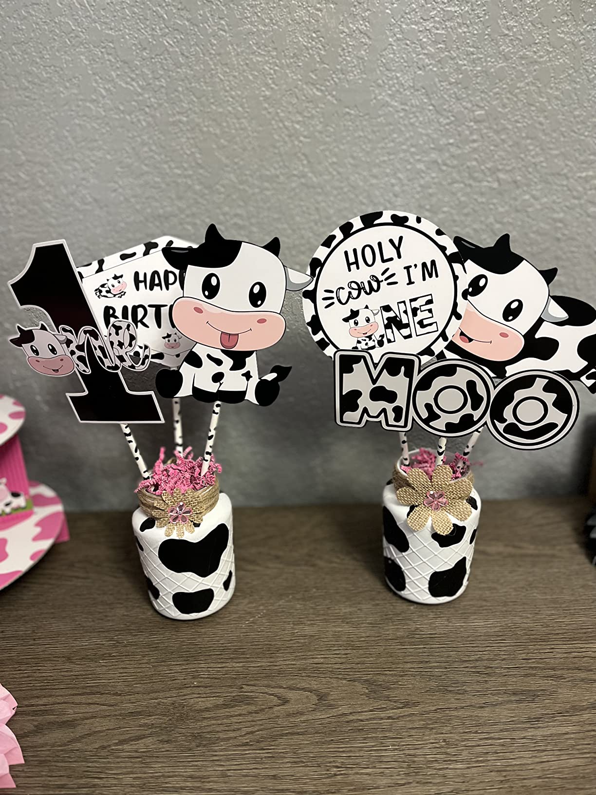 Amazon.com: JOYMEMO 24 Pieces Cow First Birthday Decorations - Holy Cow ...