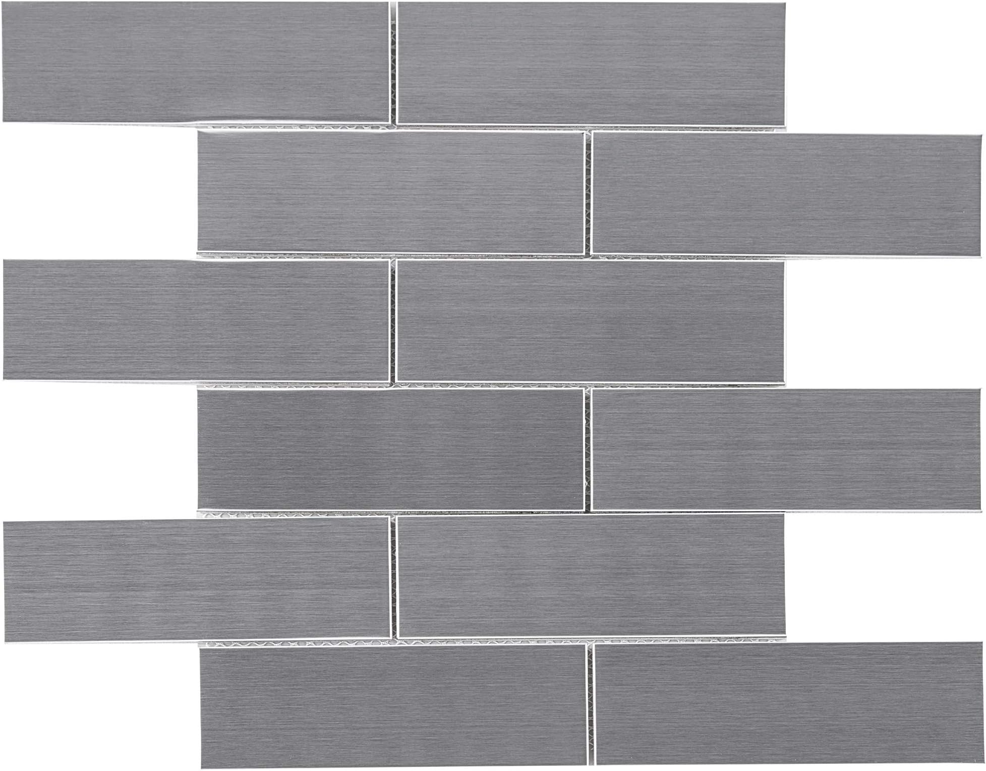 Silver Stainless Steel Mosaic Brick Pattern 1x2 Wall Tile Backsplash ...