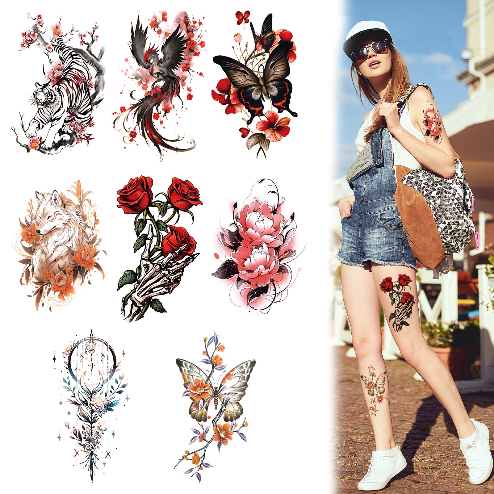 Amazon.com : 8 Pcs Fake Temporary Tattoos Adult Waterproof Realistic ...