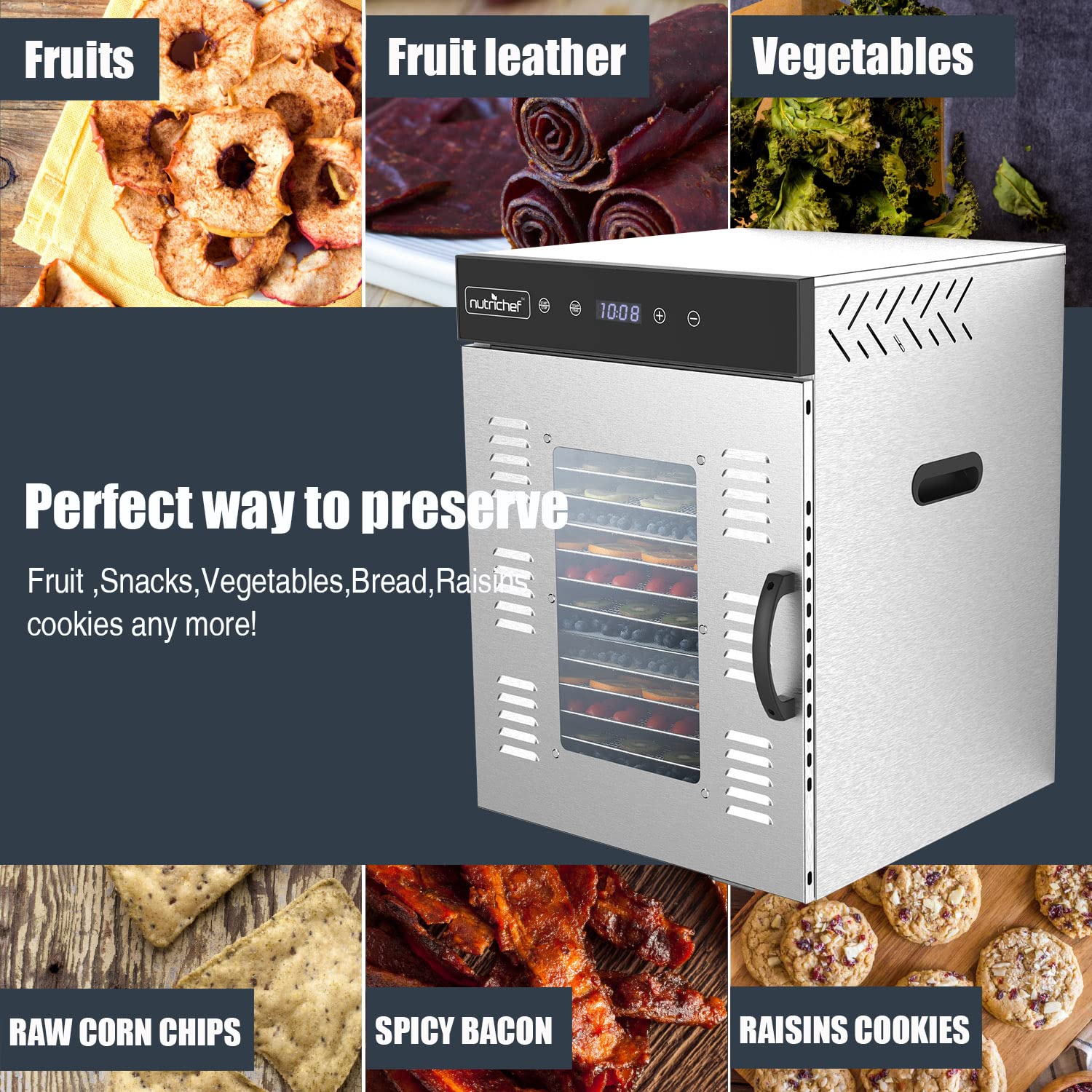 NutriChef Premium Food Dehydrator Machine - 1500 Watts 16 Shelf ...