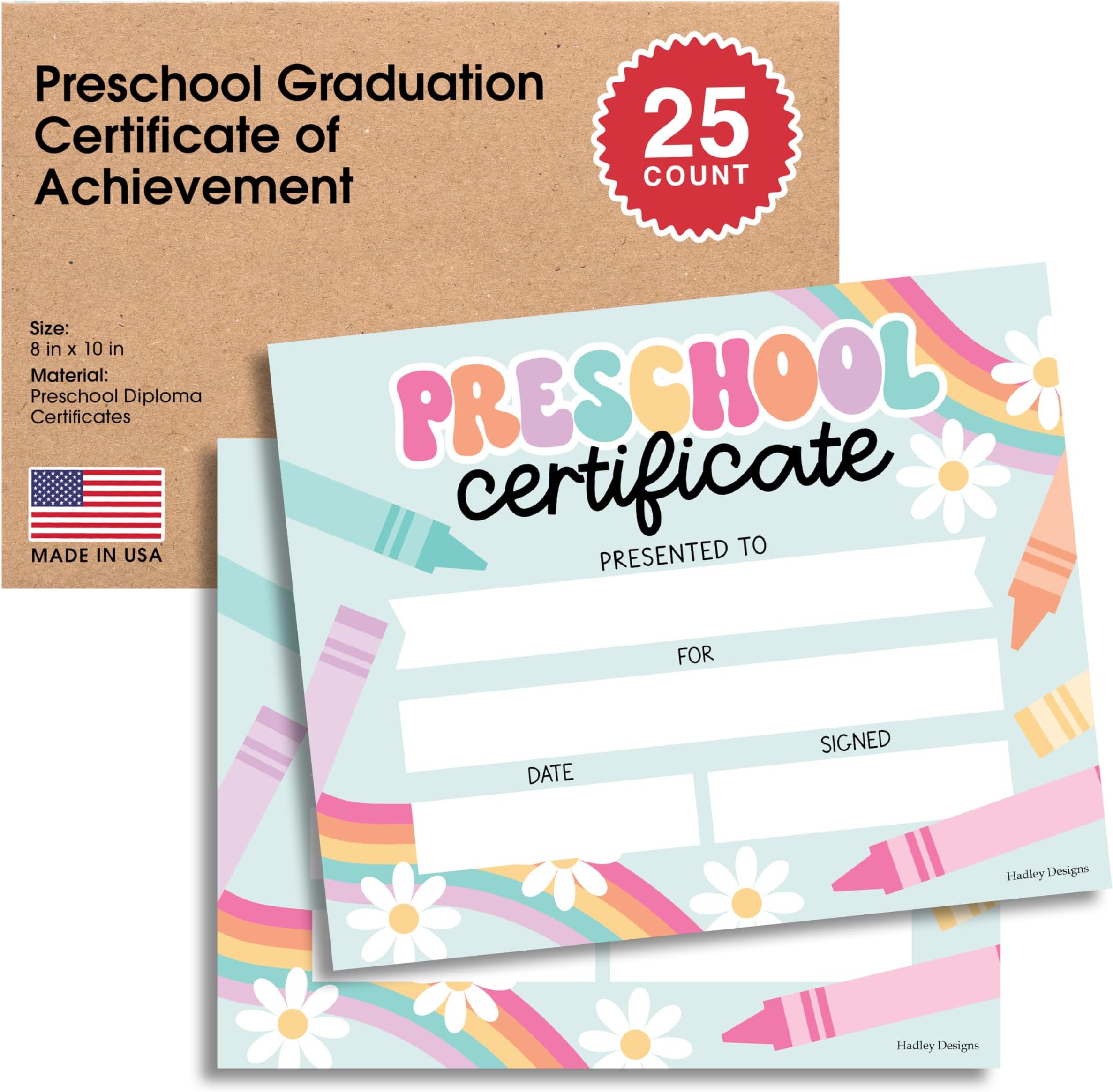 Amazon.com : Hadley Designs 25 Retro Preschool Graduation Certificates ...