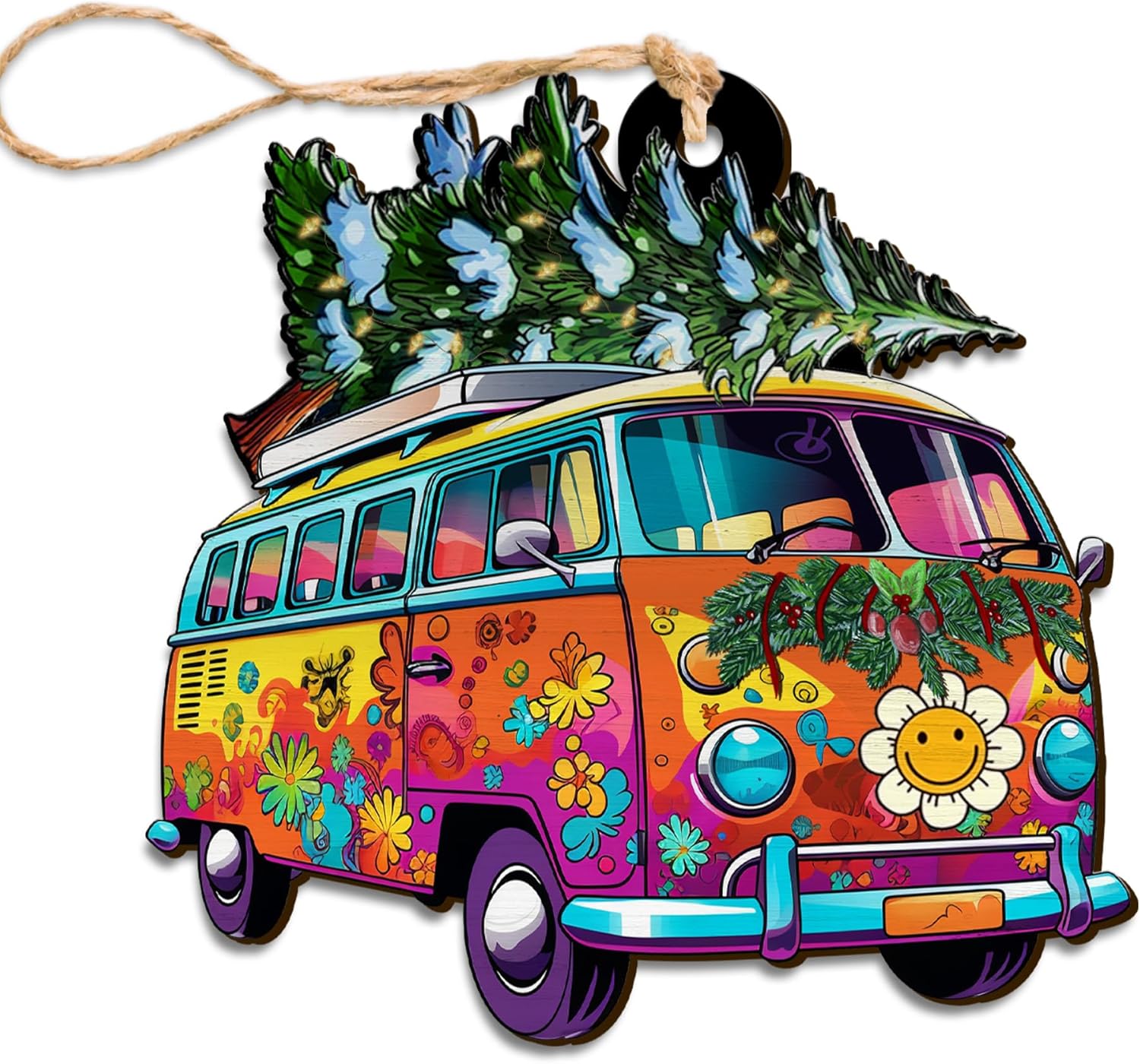 Amazon.com: ROLOL All Over Printed Hippie Bus Christmas Ornaments ...