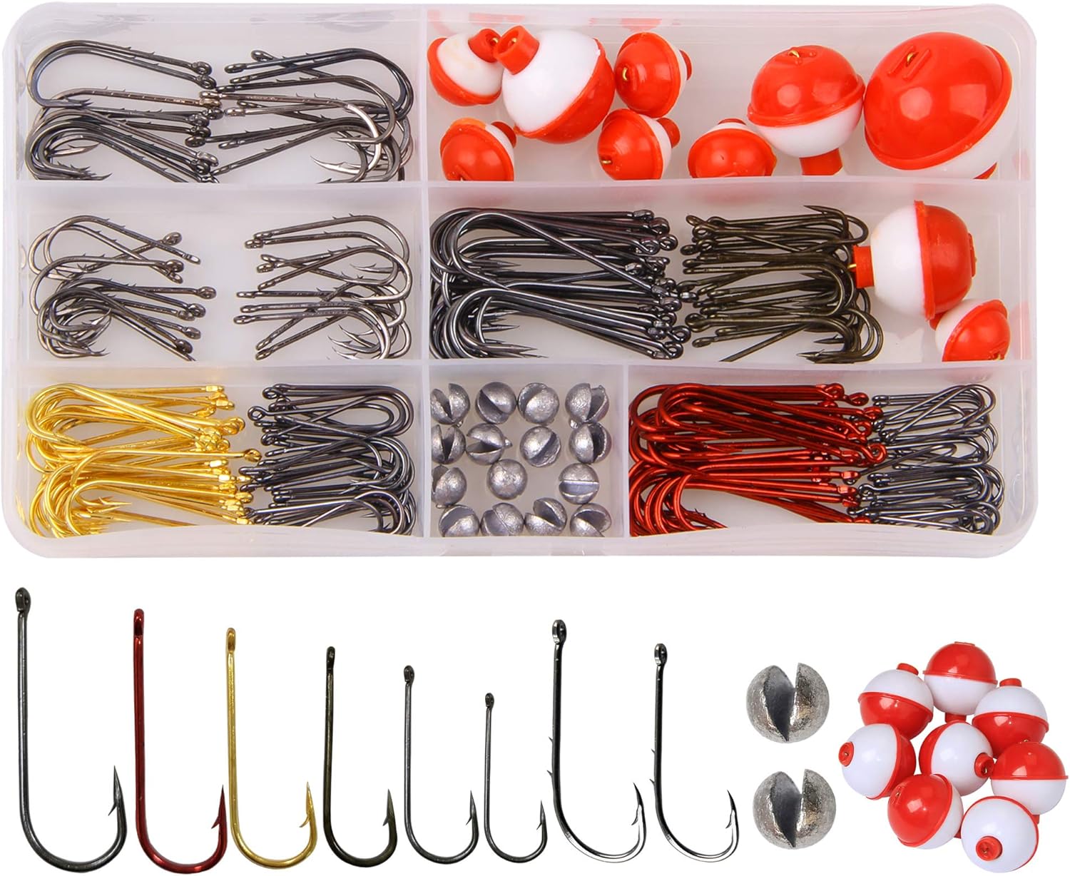 215pcs Fishing Hooks Box Kit,Including Fishing Bobbers, Assorted ...